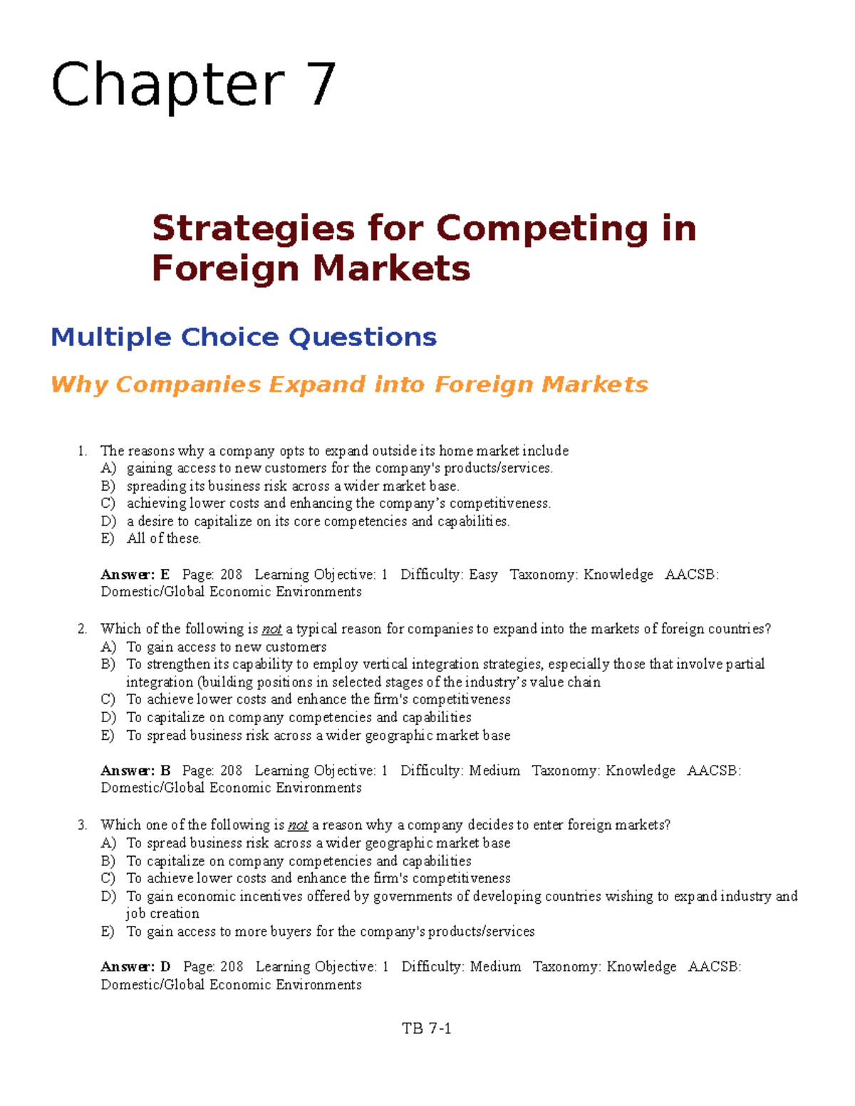 Chap007 - Strategies for Competing in Foreign Markets - Chapter 7 ...