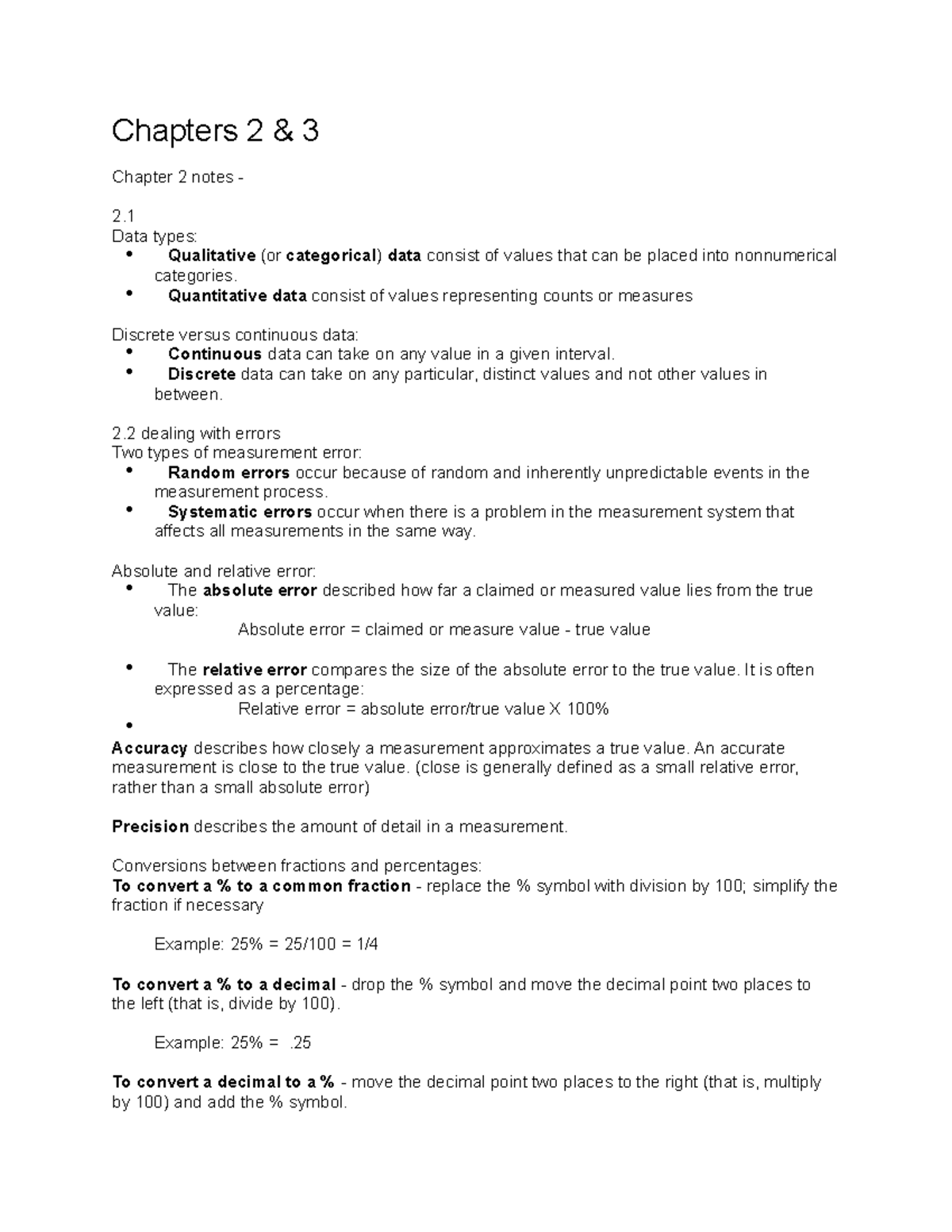 Psy 223 - mod 2 - notes - Chapters 2 & 3 Chapter 2 notes 2 Data types ...
