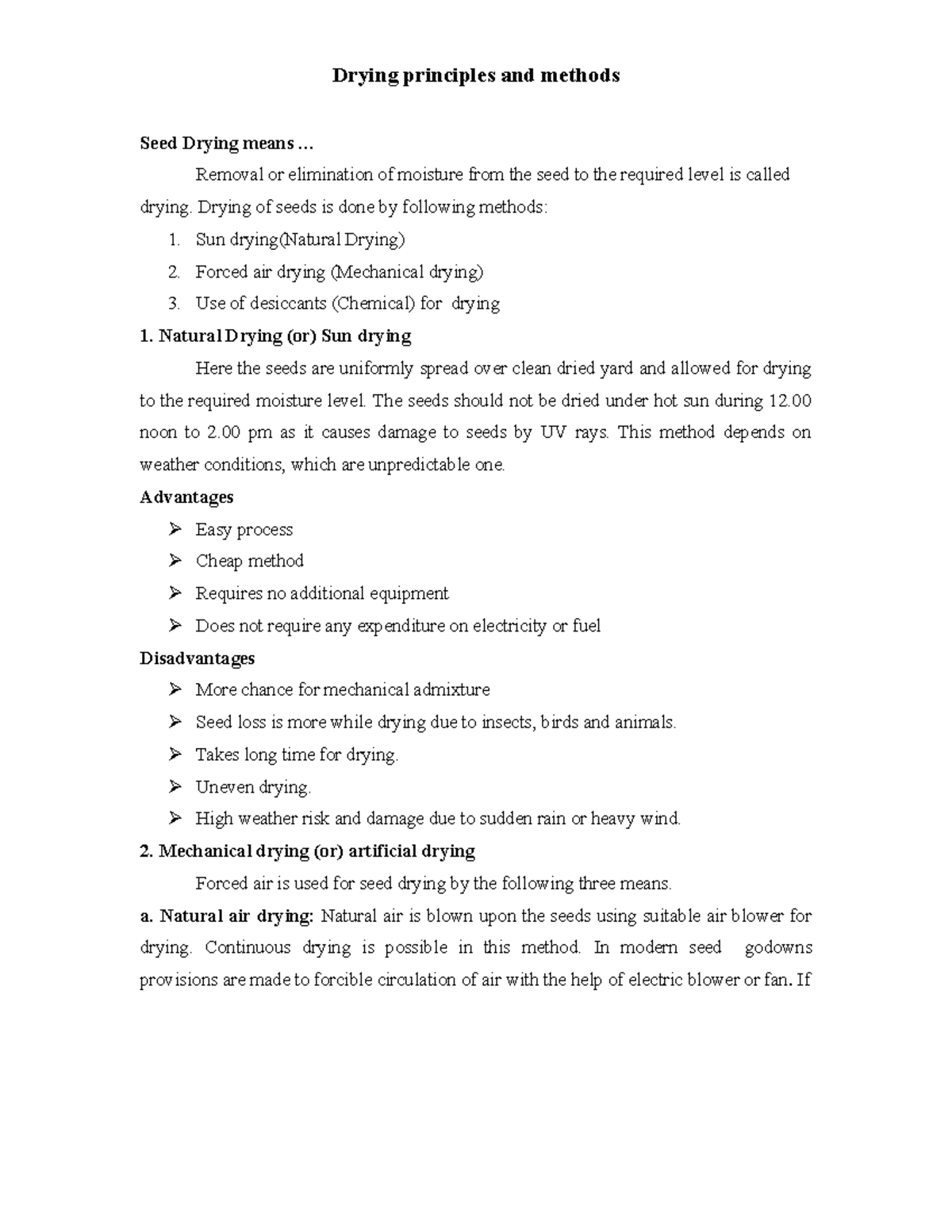 Seed Drying principles and methods - horticulture - Studocu