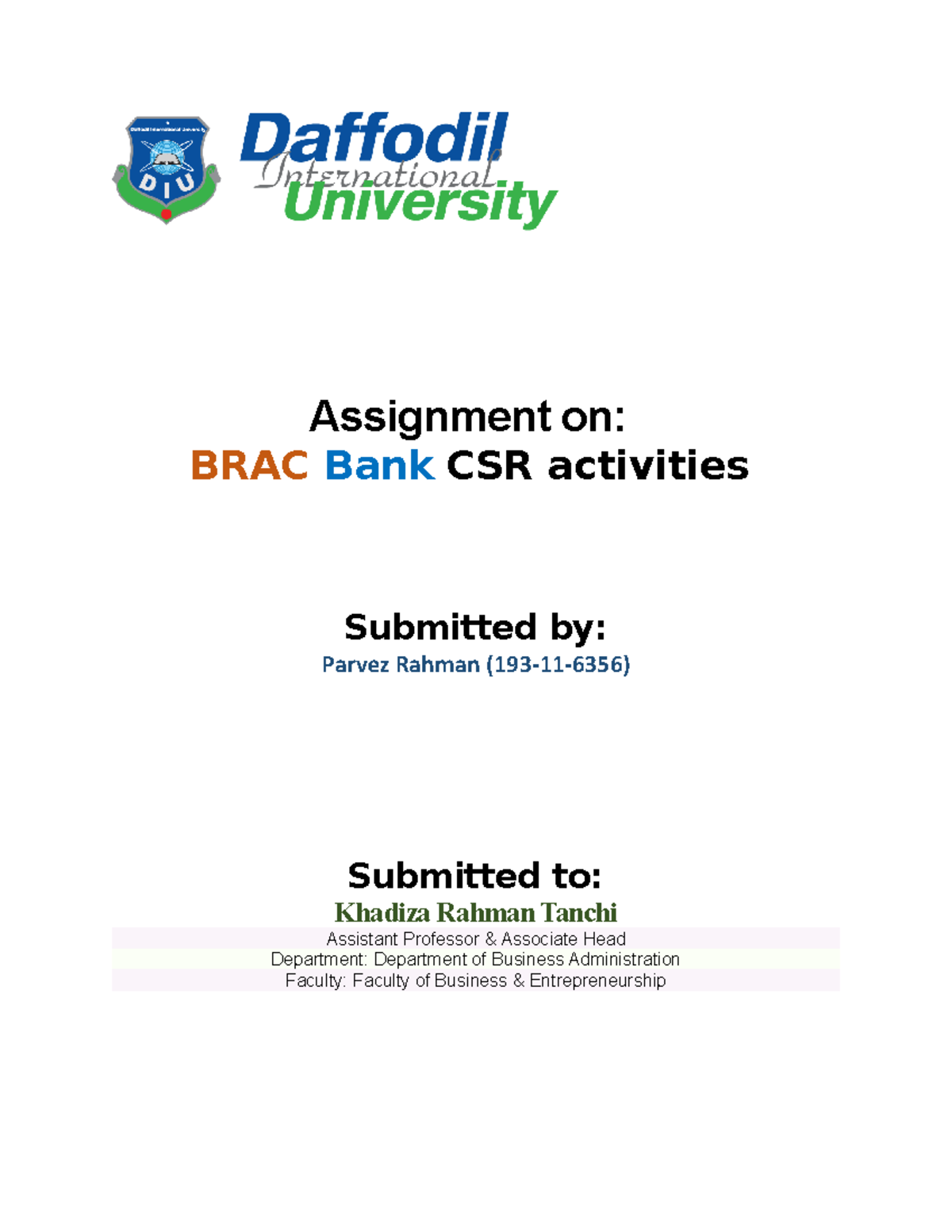 BRAC Bank CSR - This Banking in Bangladesh course Lecture notes ...
