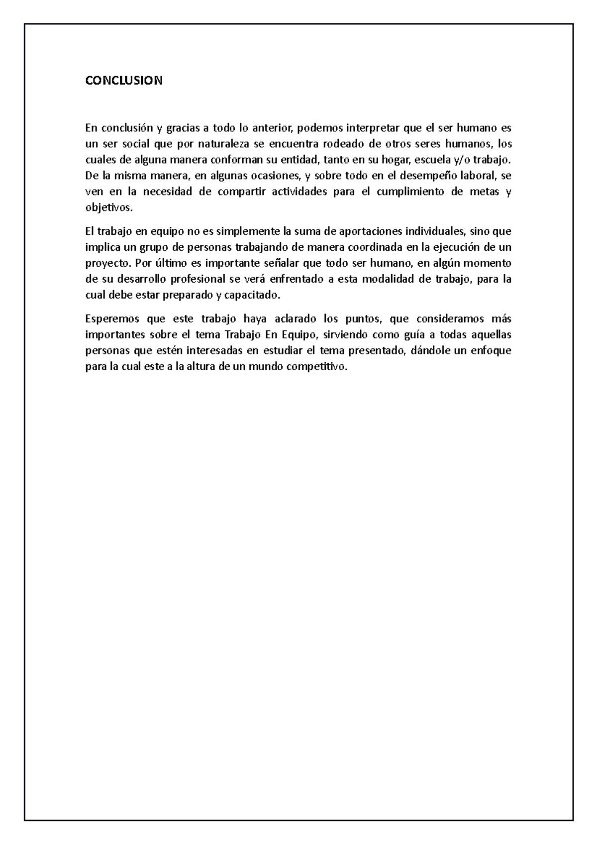 Conclusion MALU - tema - CONCLUSION En conclusión y gracias a todo lo ...