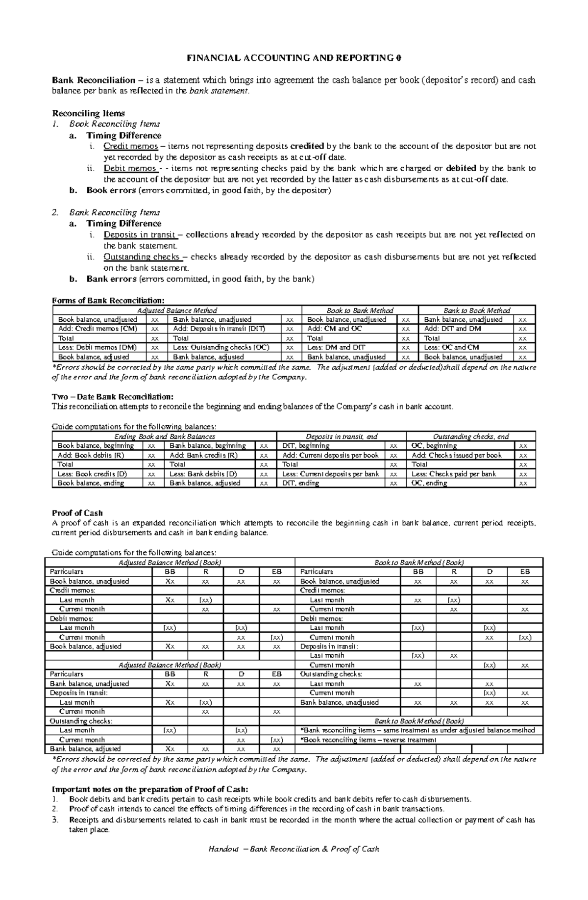 Handout Bank-Recon Proof-of-Cash - Handout – Bank Reconciliation ...