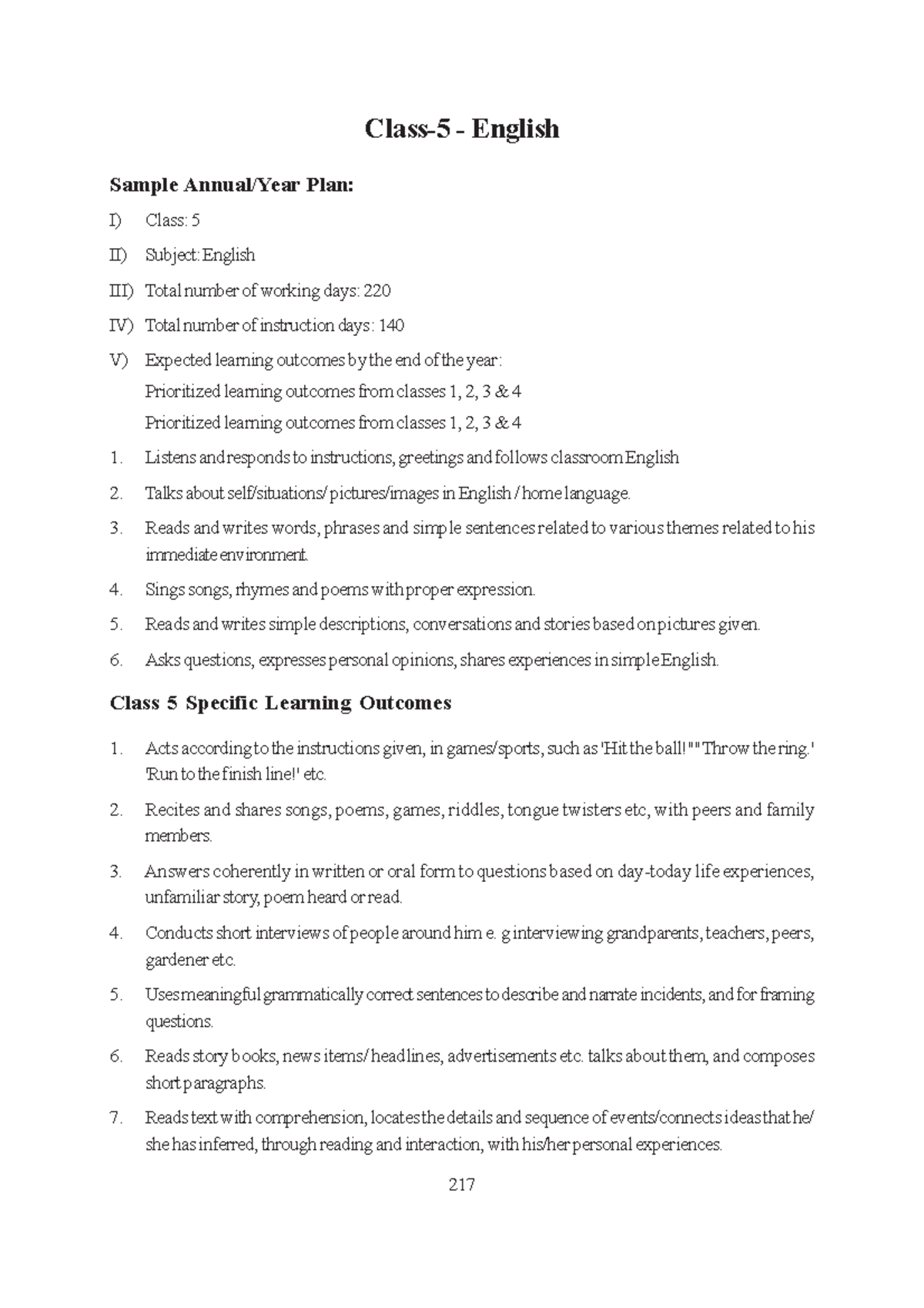 5th FLN English year, lesson plans 224-232 - Class-5 - English Sample ...