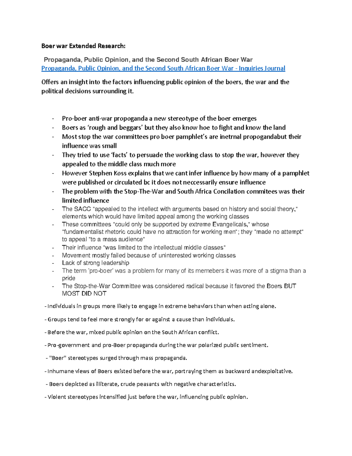 Boer war Extended Research - Boer war Extended Research: Propaganda ...