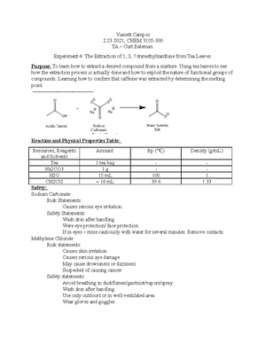 Lab 12 - 12th Lab for ochem - Alexander Barraza Alvarado Lab partner ...
