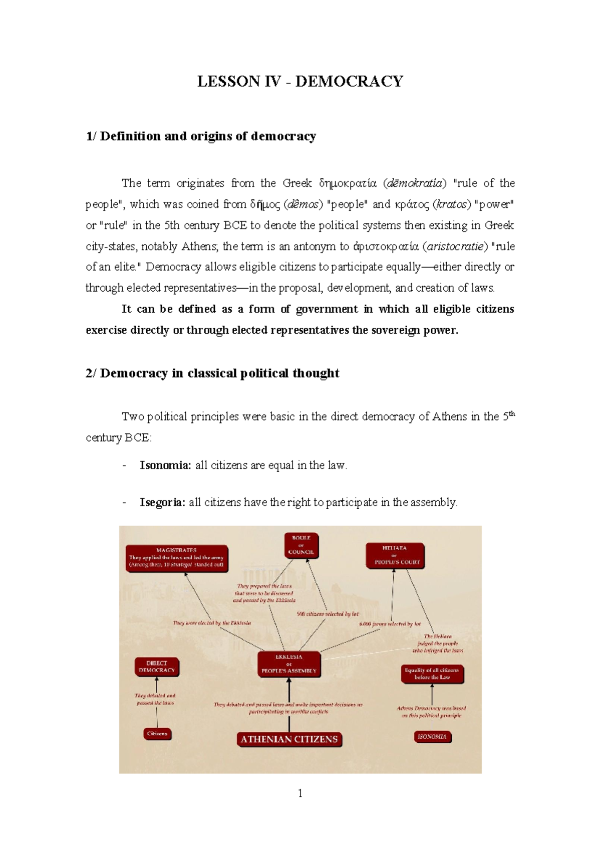 Democracy - La Democracia - LESSON IV - DEMOCRACY 1/ Definition and ...