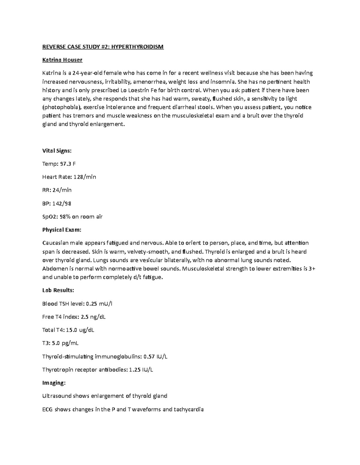 Reverse Case Study 2 - example - REVERSE CASE STUDY #2: HYPERTHYROIDISM ...