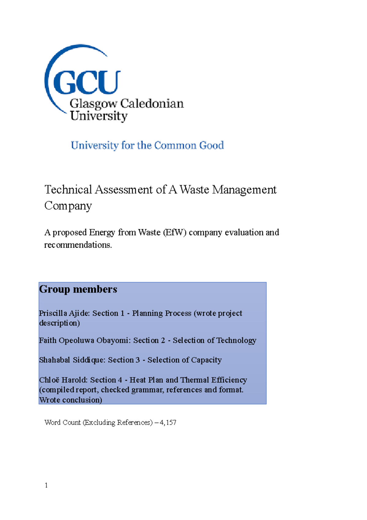 Waste Group Report - Technical Assessment of A Waste Management Company ...