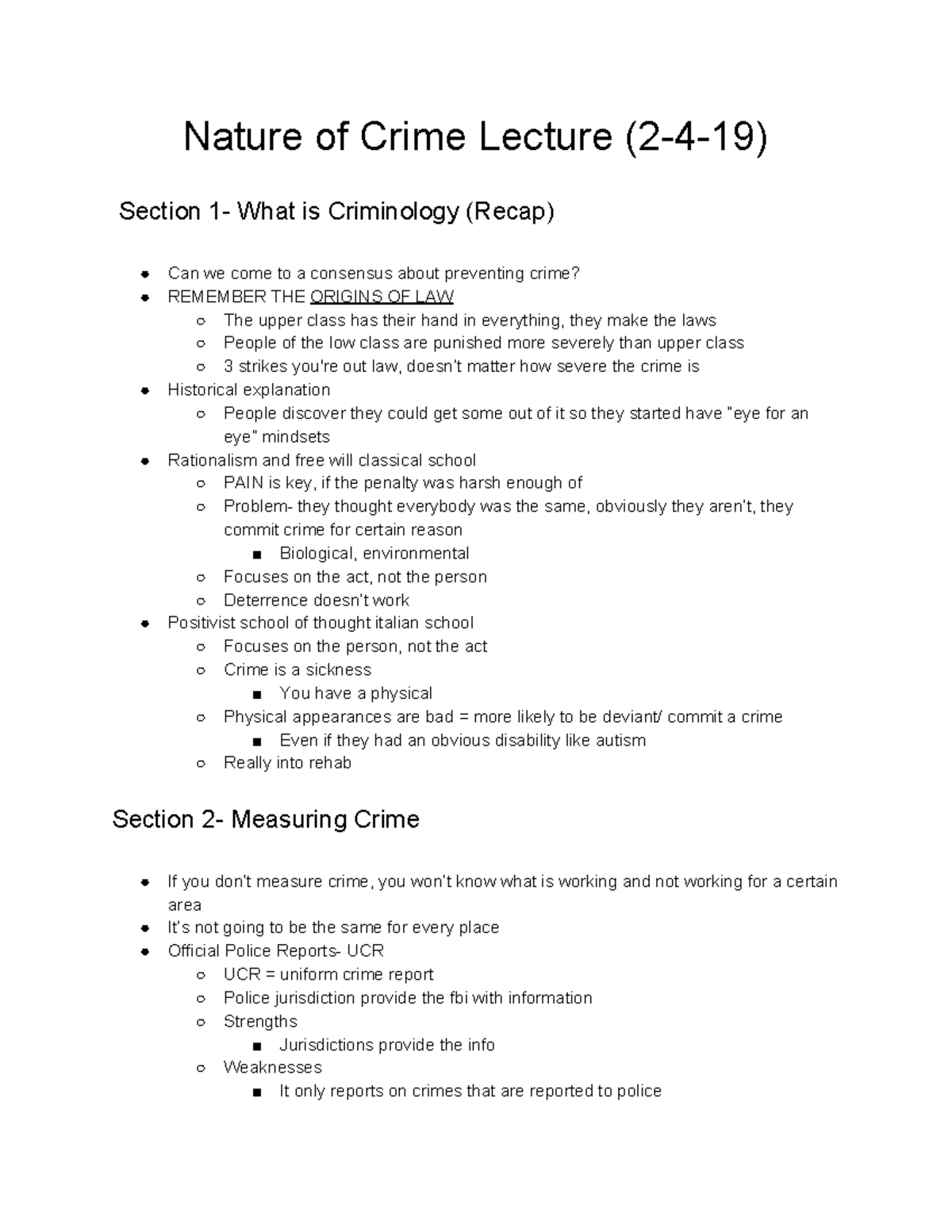 Nature of Crime Lecture (2-4-19) - Nature of Crime Lecture (2-4-19 ...