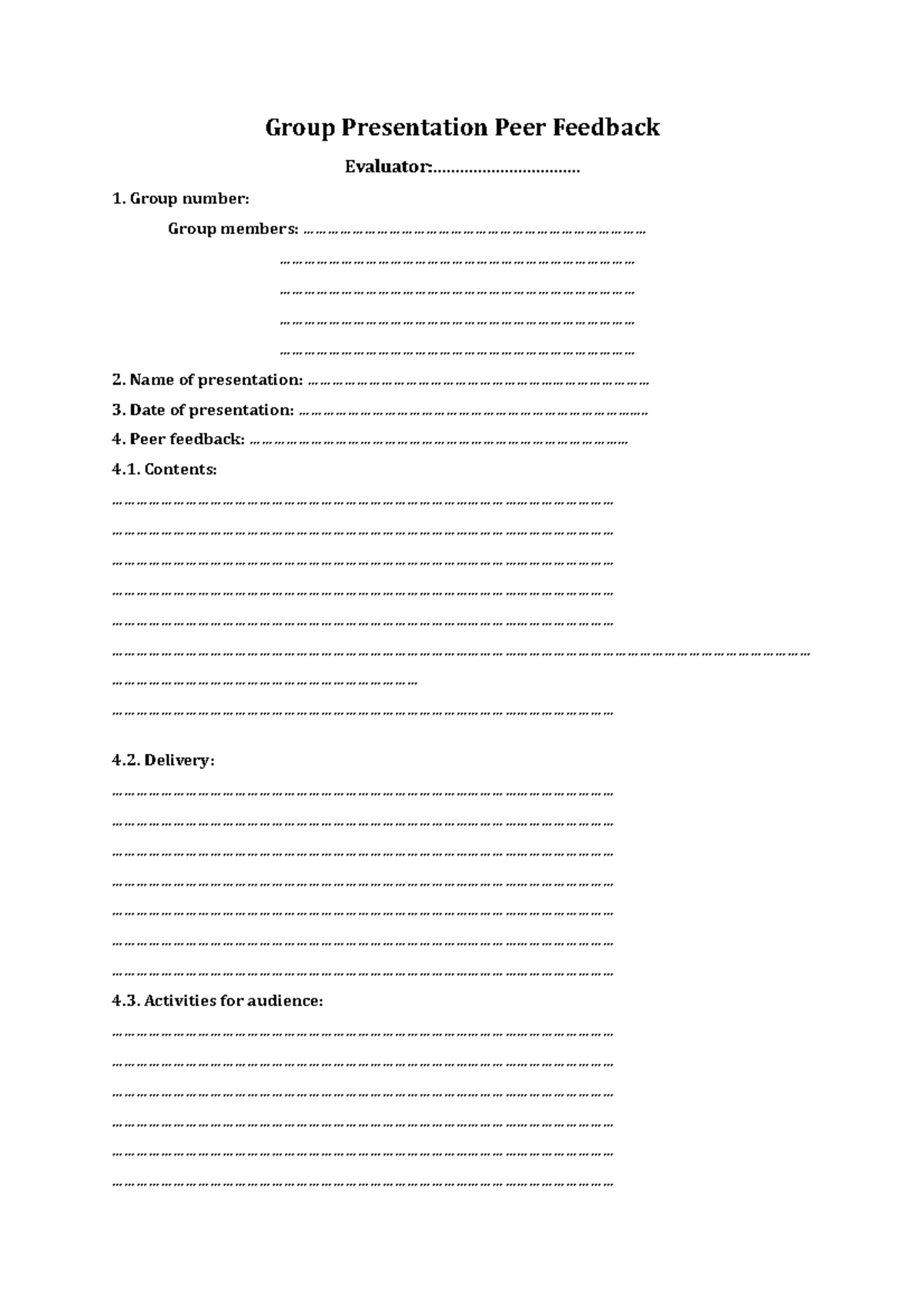 Group Presentation Peer Feedback - Group Presentation Peer Feedback ...
