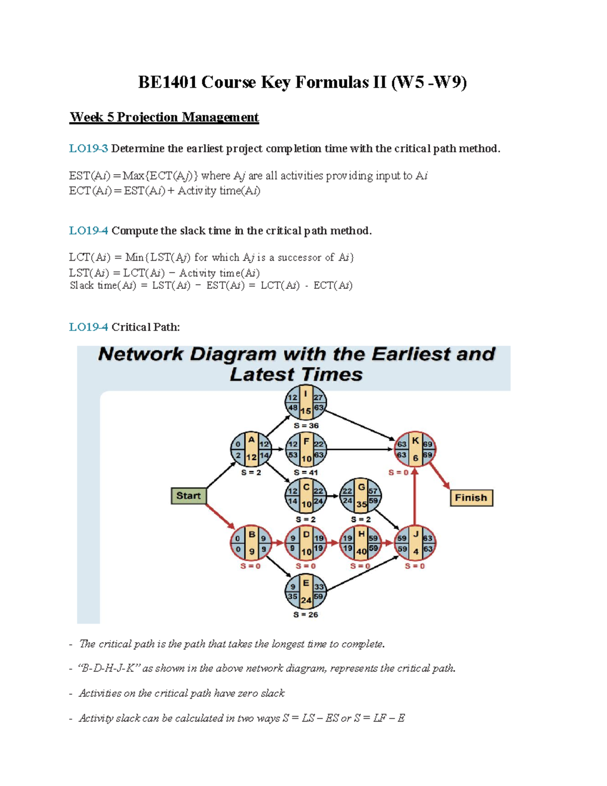 Key Formulas II W5 - W9 - Fomulas - BE1401 Course Key Formulas II (W5 ...