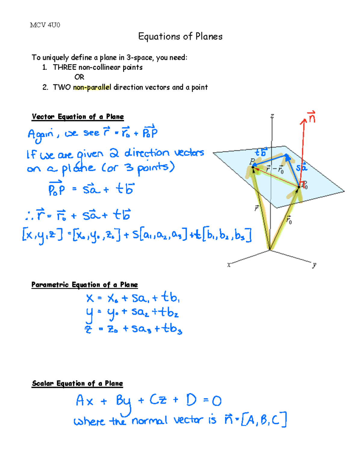 3.4 - Equation of a Plane Lesson solutions March 10 - Equations of ...