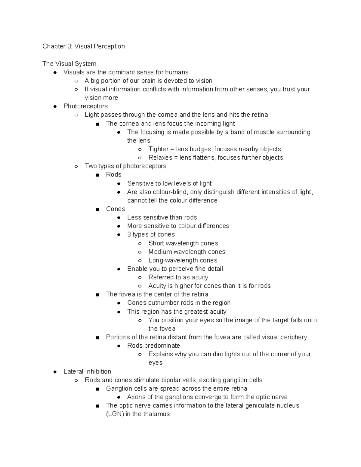 Psych 2H03 Chapter 3 visual perception - Chapter 3: Visual Perception ...