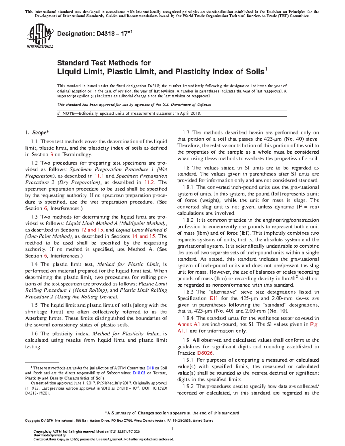 D4318-17e1 - ASTM D4318 - Designation: D4318 − 17 ́ 1 Standard Test ...