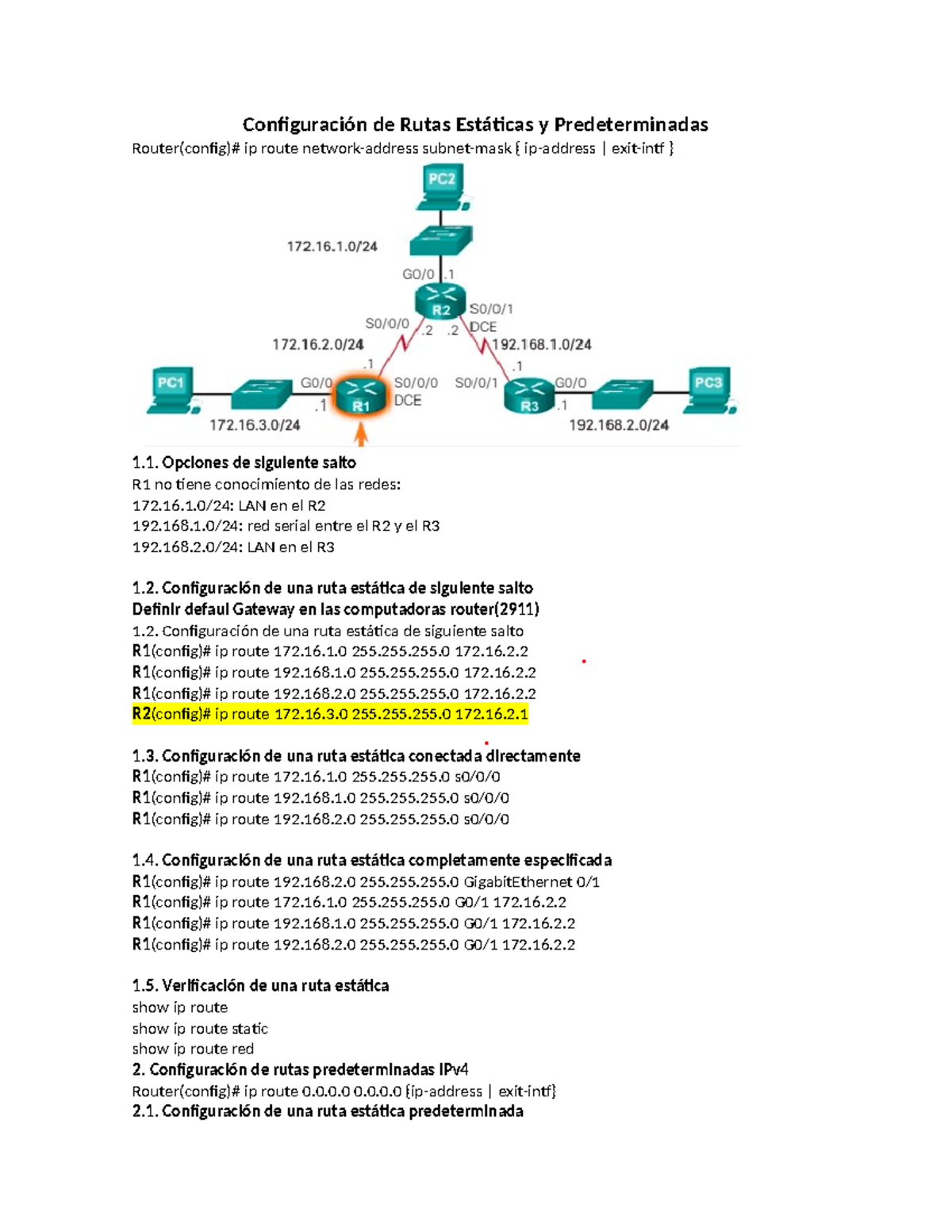Configuración de Rutas Estáticas y Predeterminadas - Configuración de Rutas Estáticas y - Studocu