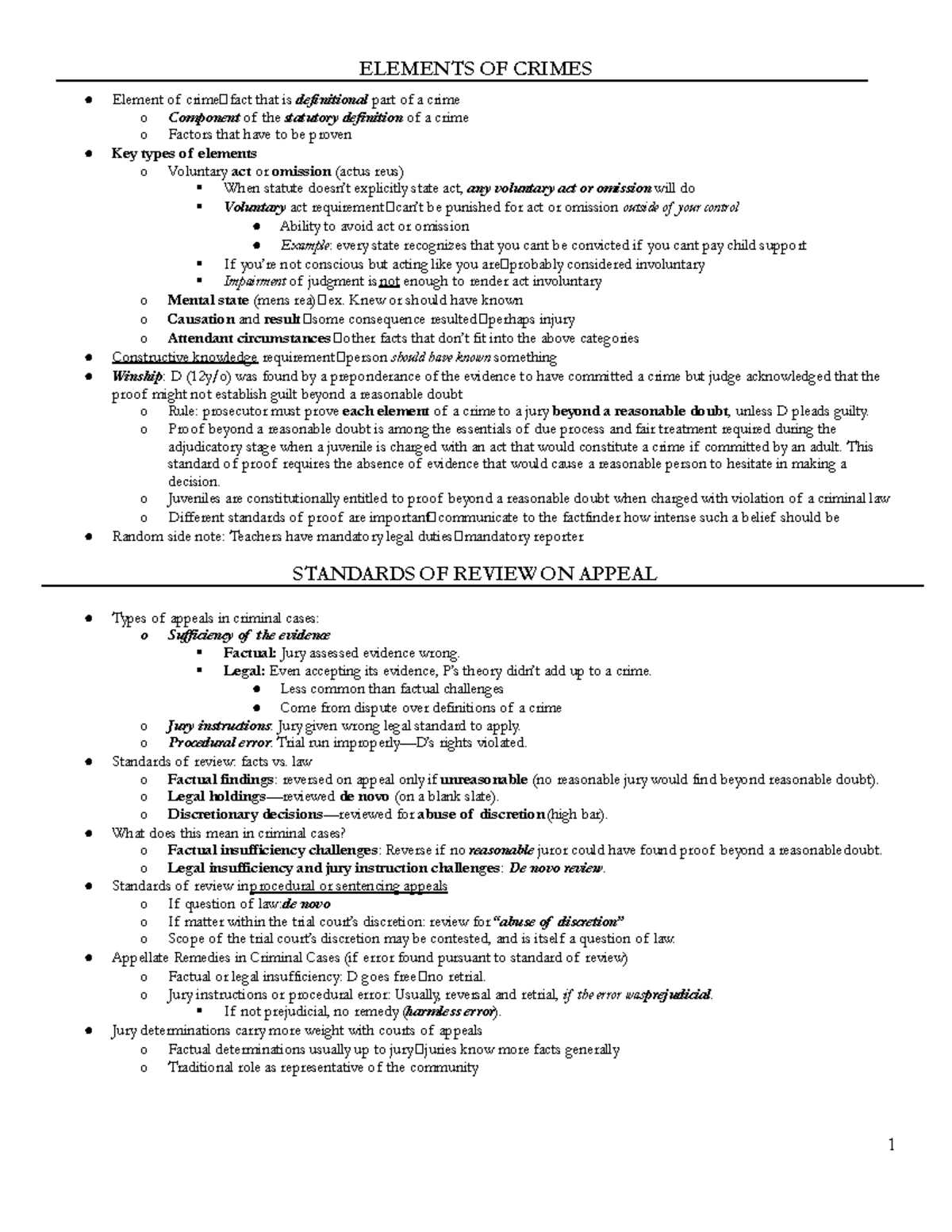 Elements of Crimes and Standards of Review in Criminal Cases - Studocu