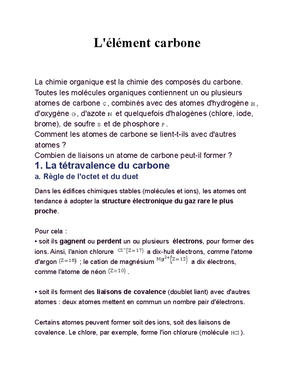 L'élément carbone - L'élément carbone La chimie organique est la chimie ...