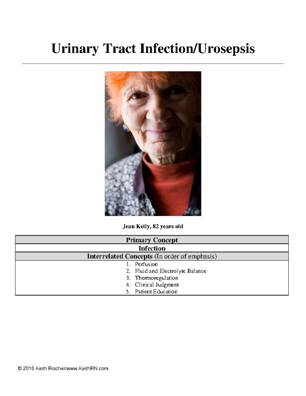 Sepsis Case Study - Urinary Tract Infection/Urosepsis Jean Kelly, 82 ...