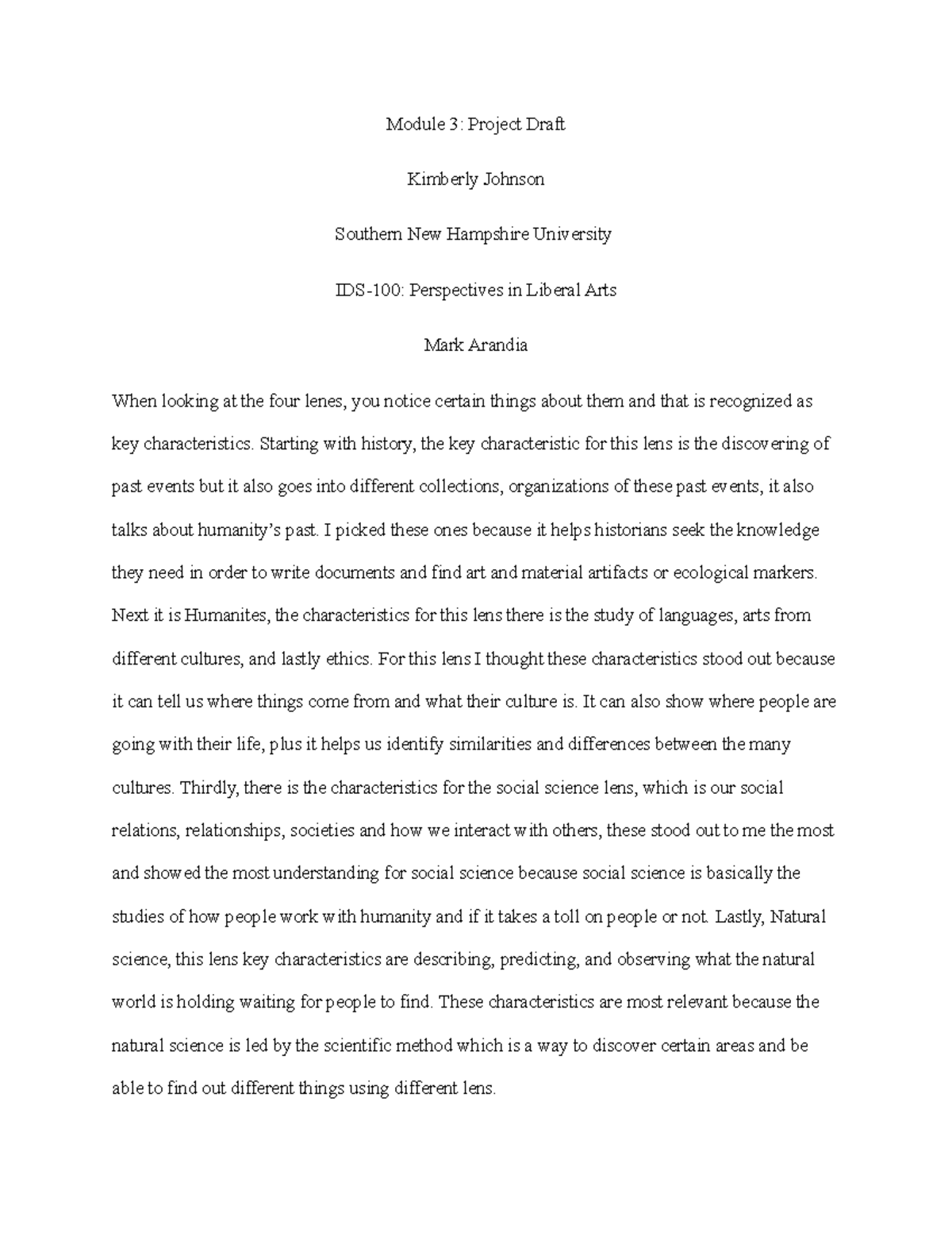 3-1 project draft - Module 3: Project Draft Kimberly Johnson Southern ...