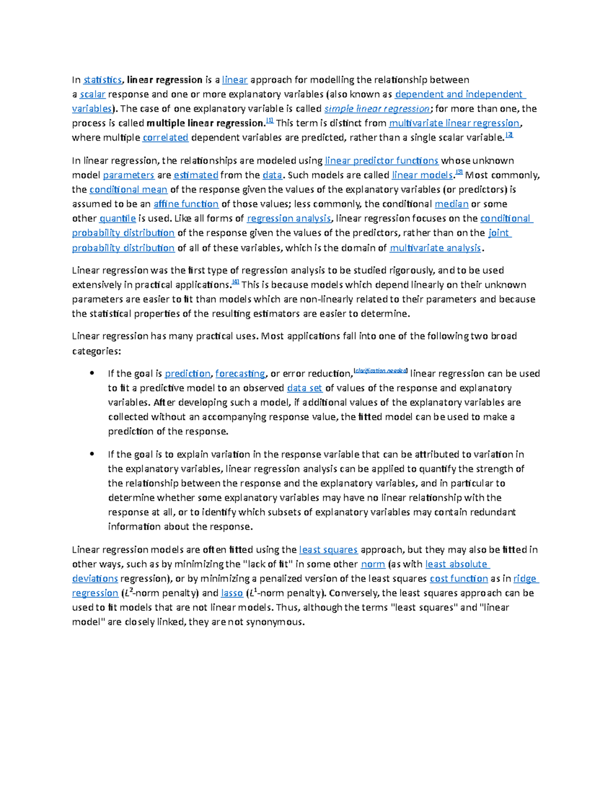 Linear regression analysis - In statistics, linear regression is a ...