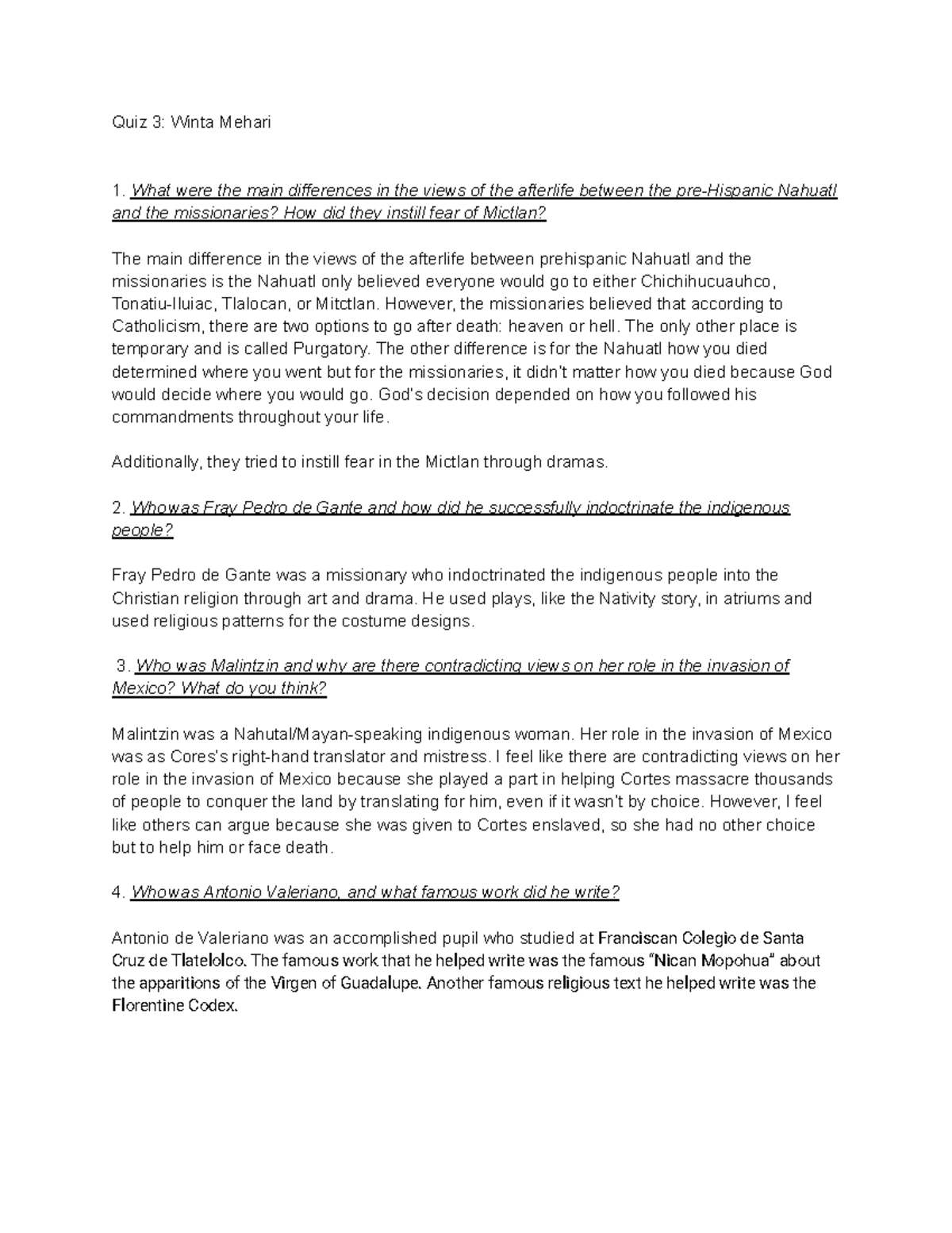 Quiz 3 - quiz info - Quiz 3: Winta Mehari What were the main ...