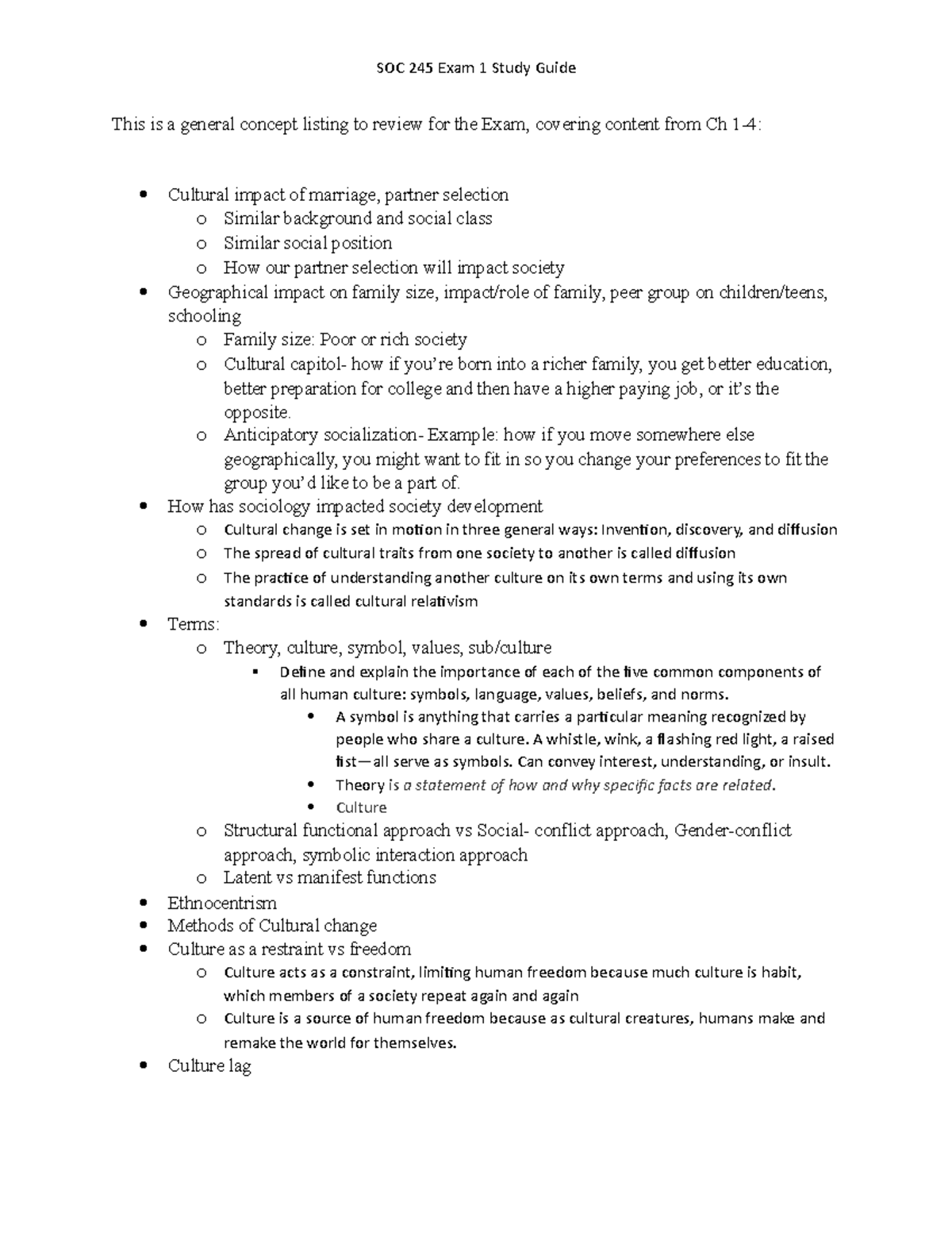 EXAM 1 Study Guide - SOC 245 Exam 1 Study Guide This is a general ...