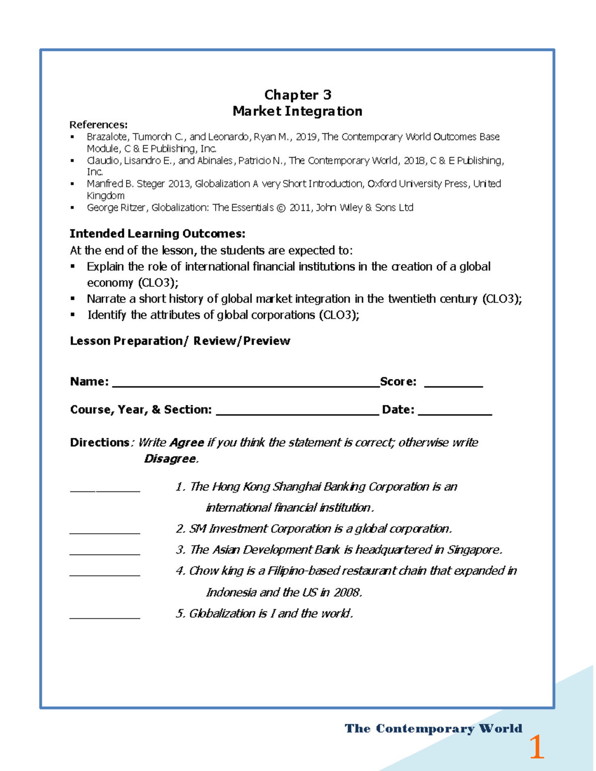 Module-Market-Integration - The Contemporary World Chapter 3 Market ...