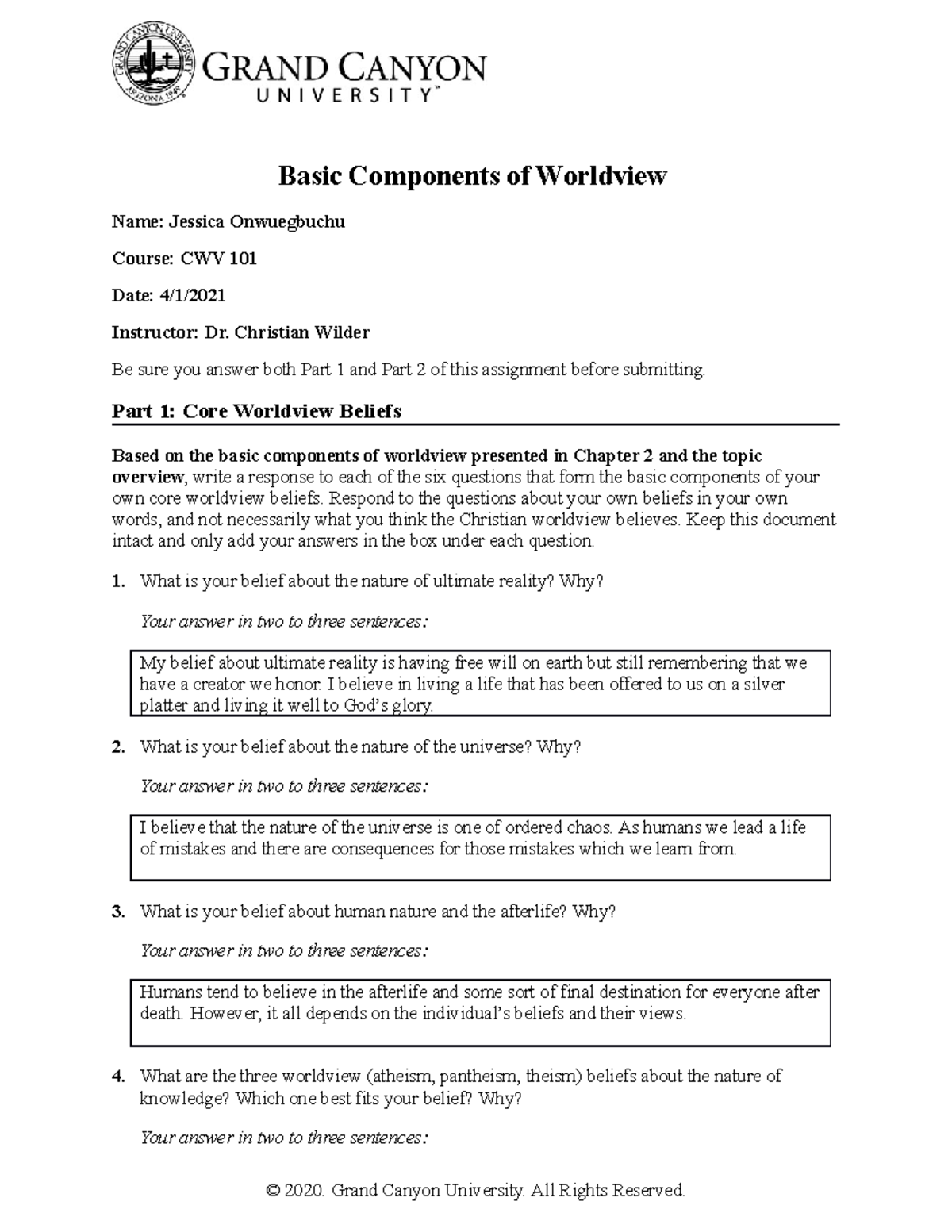 Basic Components Of Worldview - Basic Components of Worldview Name ...