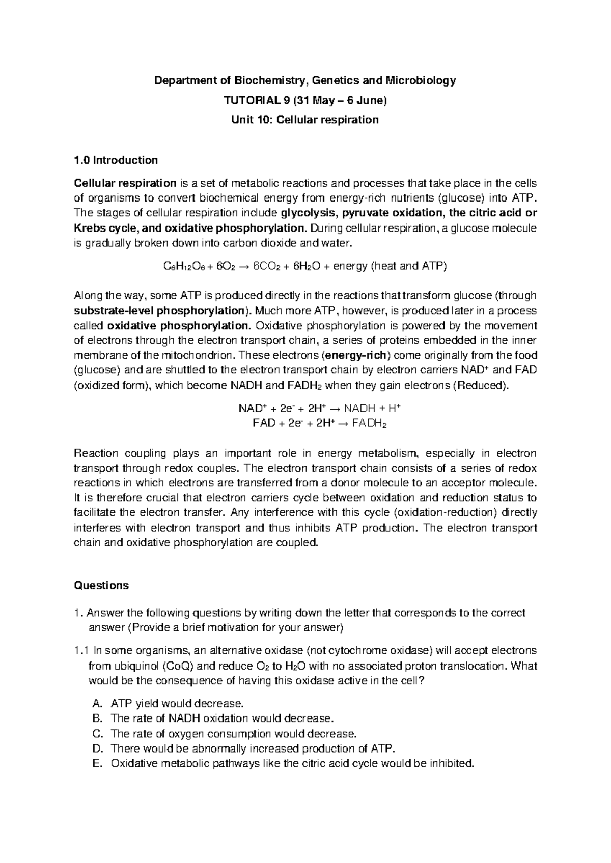 Tutorial 9 Pre-tutorial work 2024 - Department of Biochemistry, Genetics and Microbiology ...