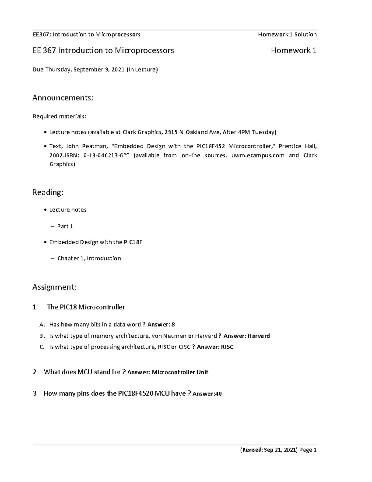 Solution HW01 Fall2021 - EE 367 Introduction to Microprocessors ...