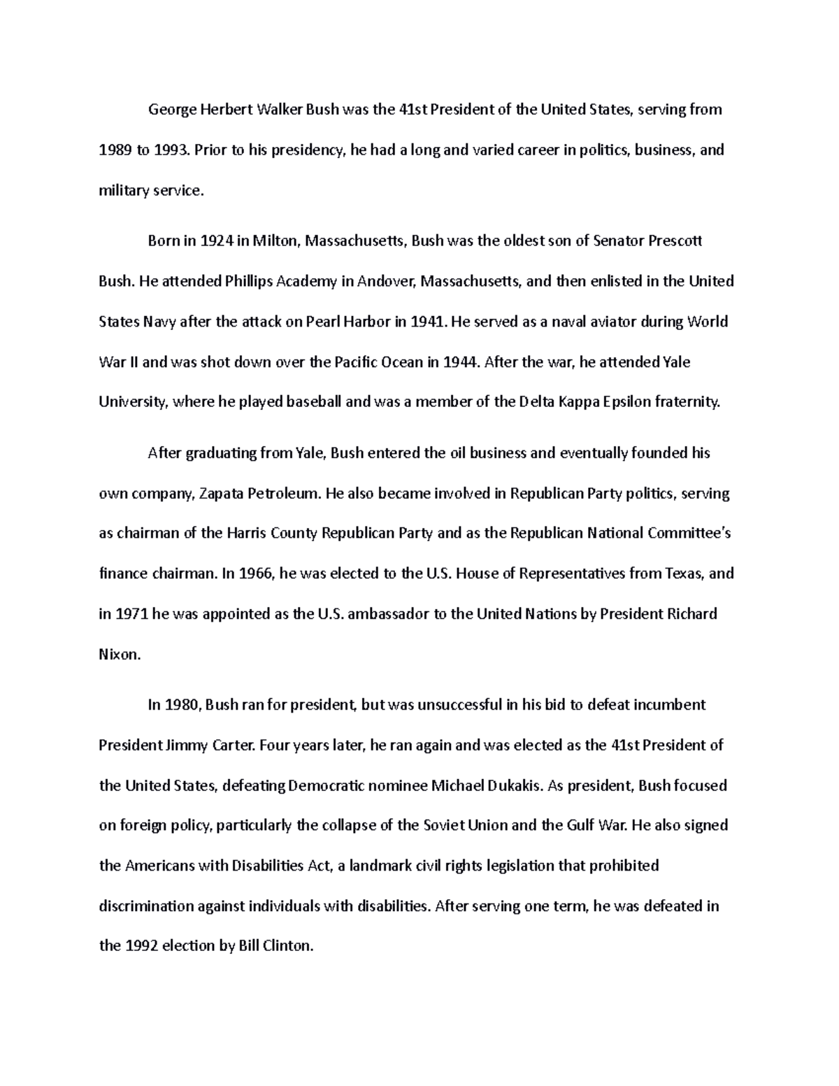 George Bush Final Paper - George Herbert Walker Bush was the 41st ...
