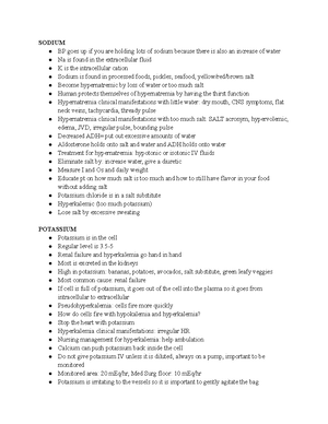 NRS 255 Exam 2 Study Guide - NRS 255 Exam 2 Study Guide ELECTROLYTES 1 ...