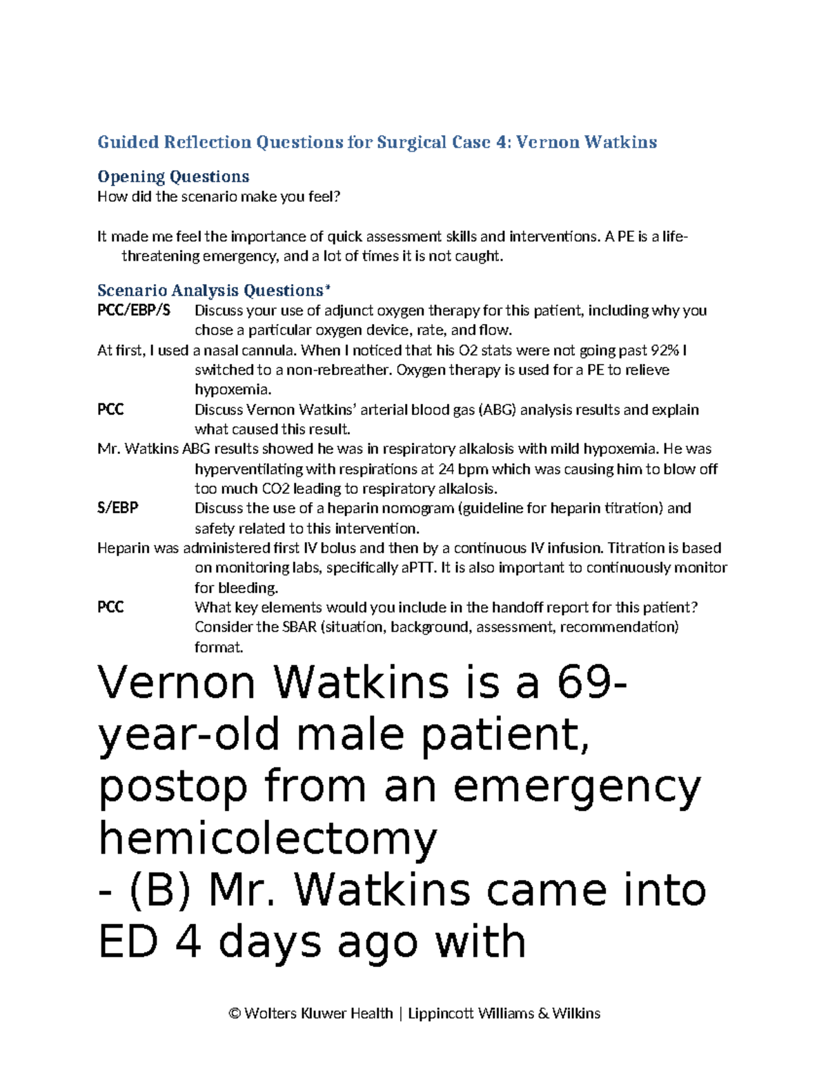 V Sim2 - Vernon Watkin V sim - Guided Reflection Questions for Surgical ...