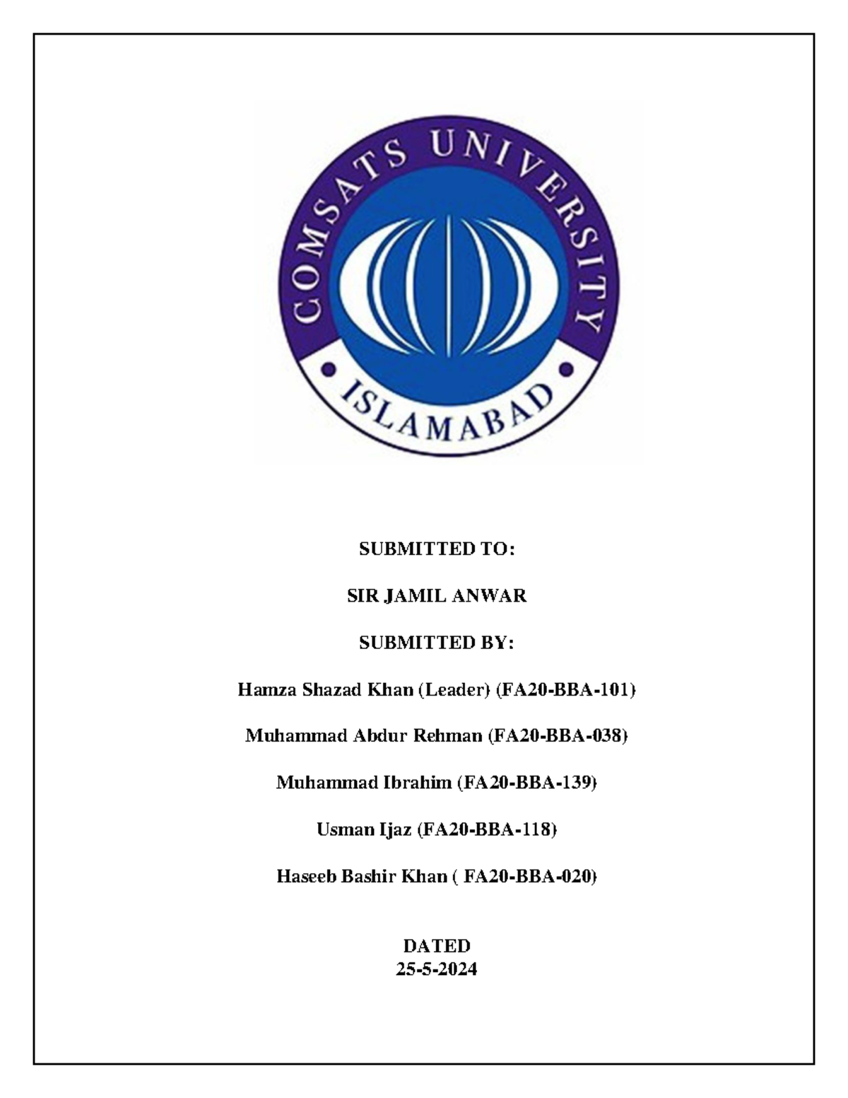 Sm Assignment - none - SUBMITTED TO: SIR JAMIL ANWAR SUBMITTED BY ...