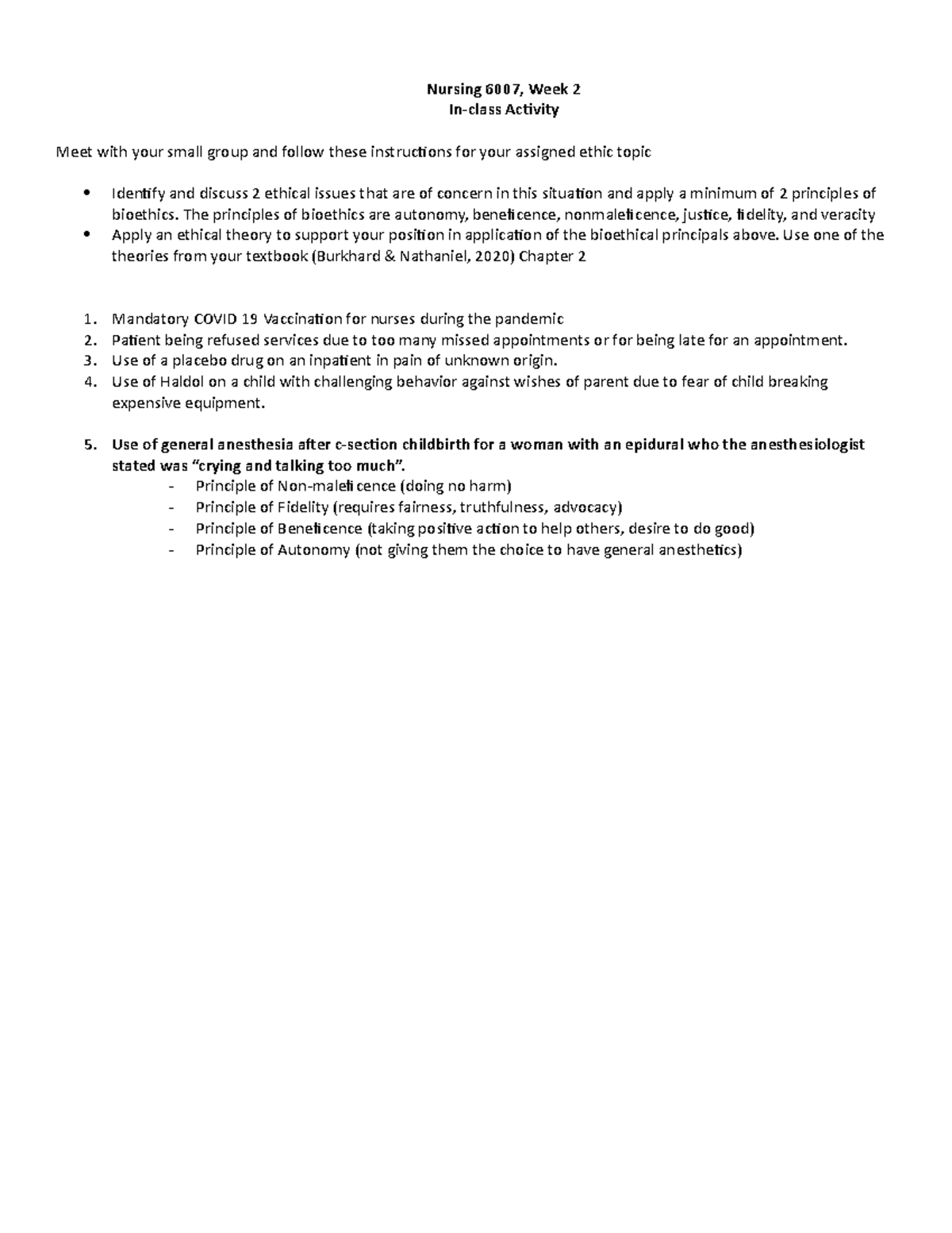 Module 2 Week 2 In Class Activity - Nursing 6007, Week 2 In-class ...