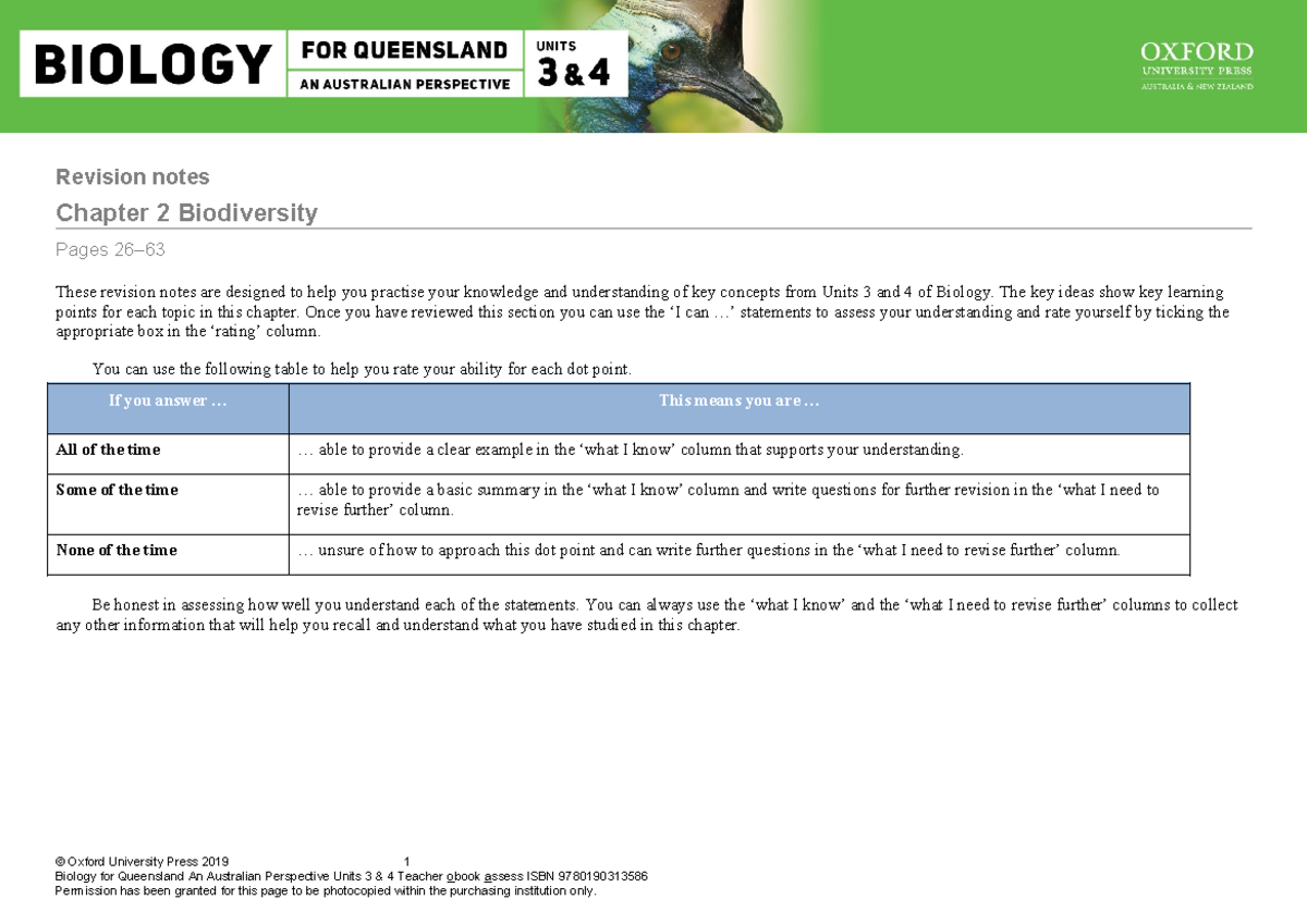 BIO3&4 Chapter 2 Revision notes - Revision notes Chapter 2 Biodiversity ...