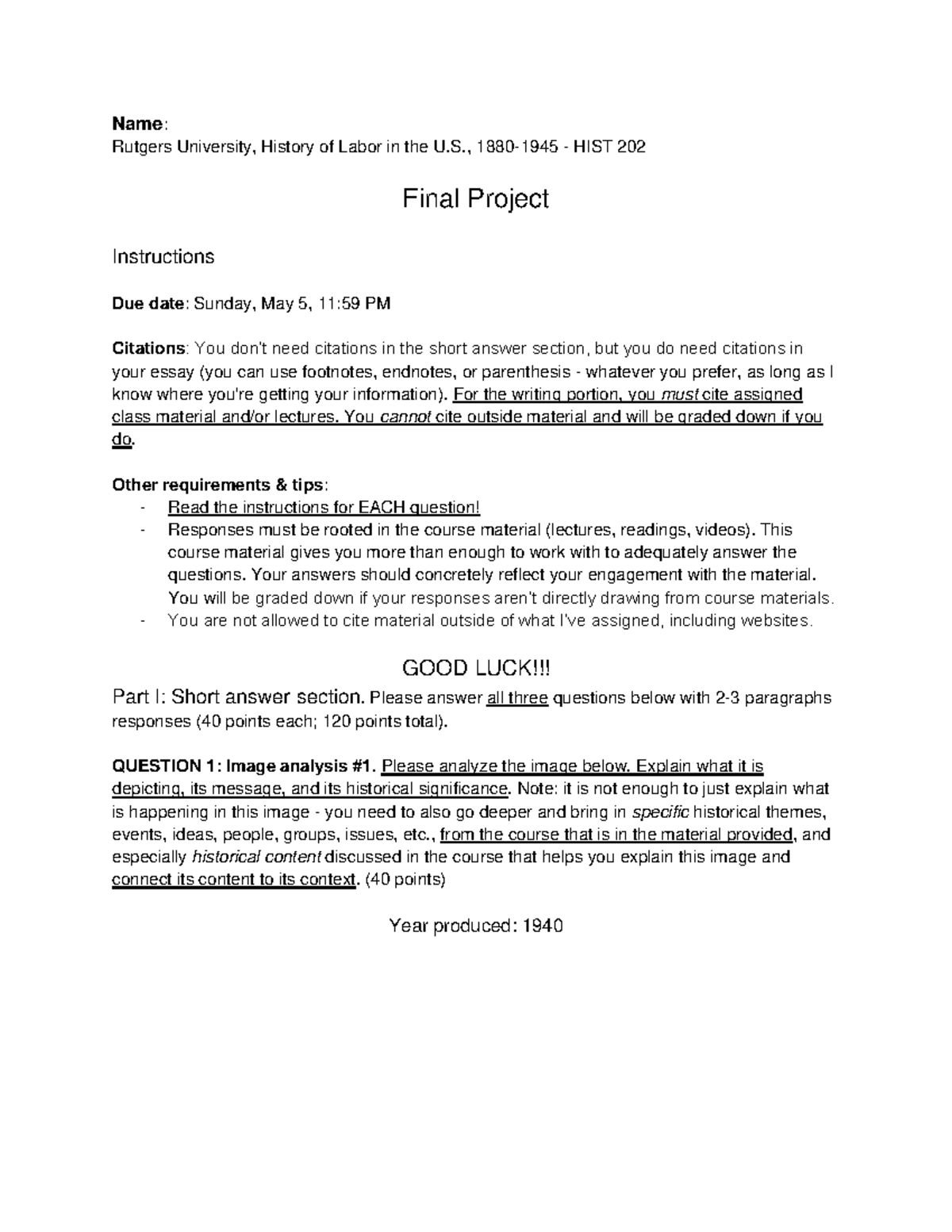 Hist 202 Project - Name: Rutgers University, History of Labor in the U ...