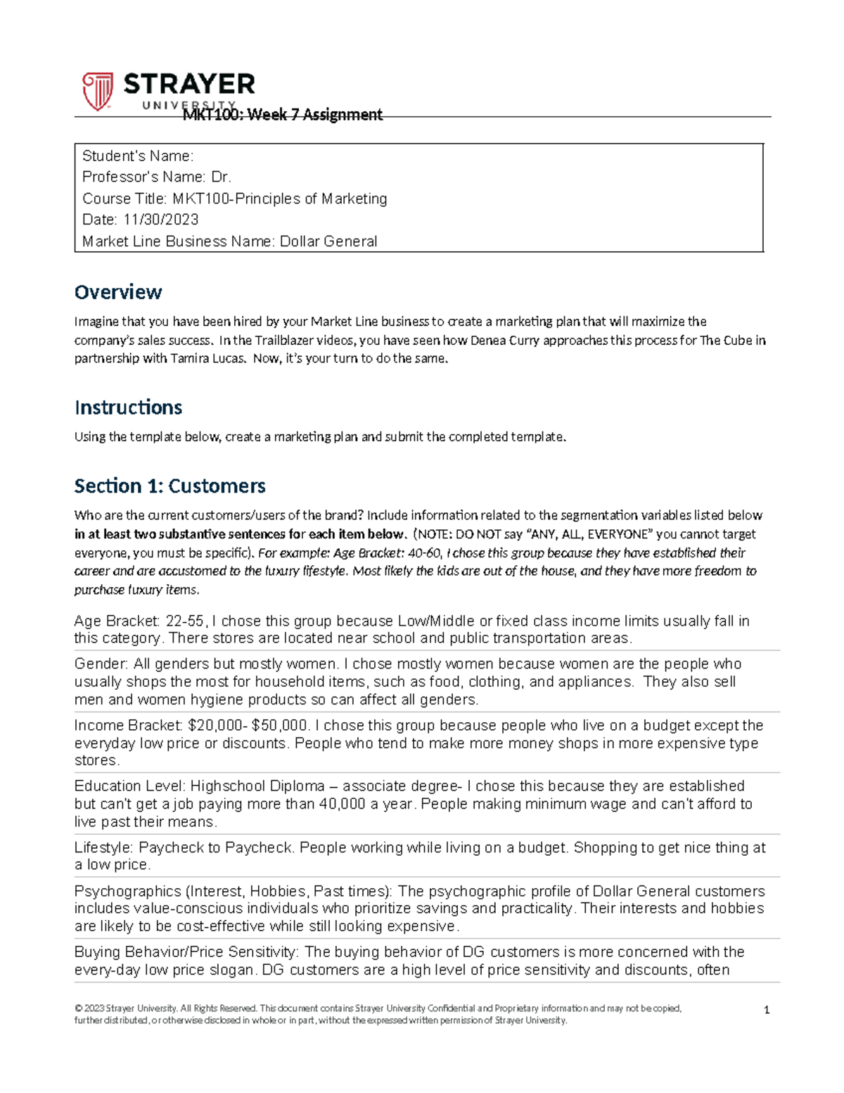 MKT100- Week 7 Assignment - © 2023 Strayer University. All Rights ...