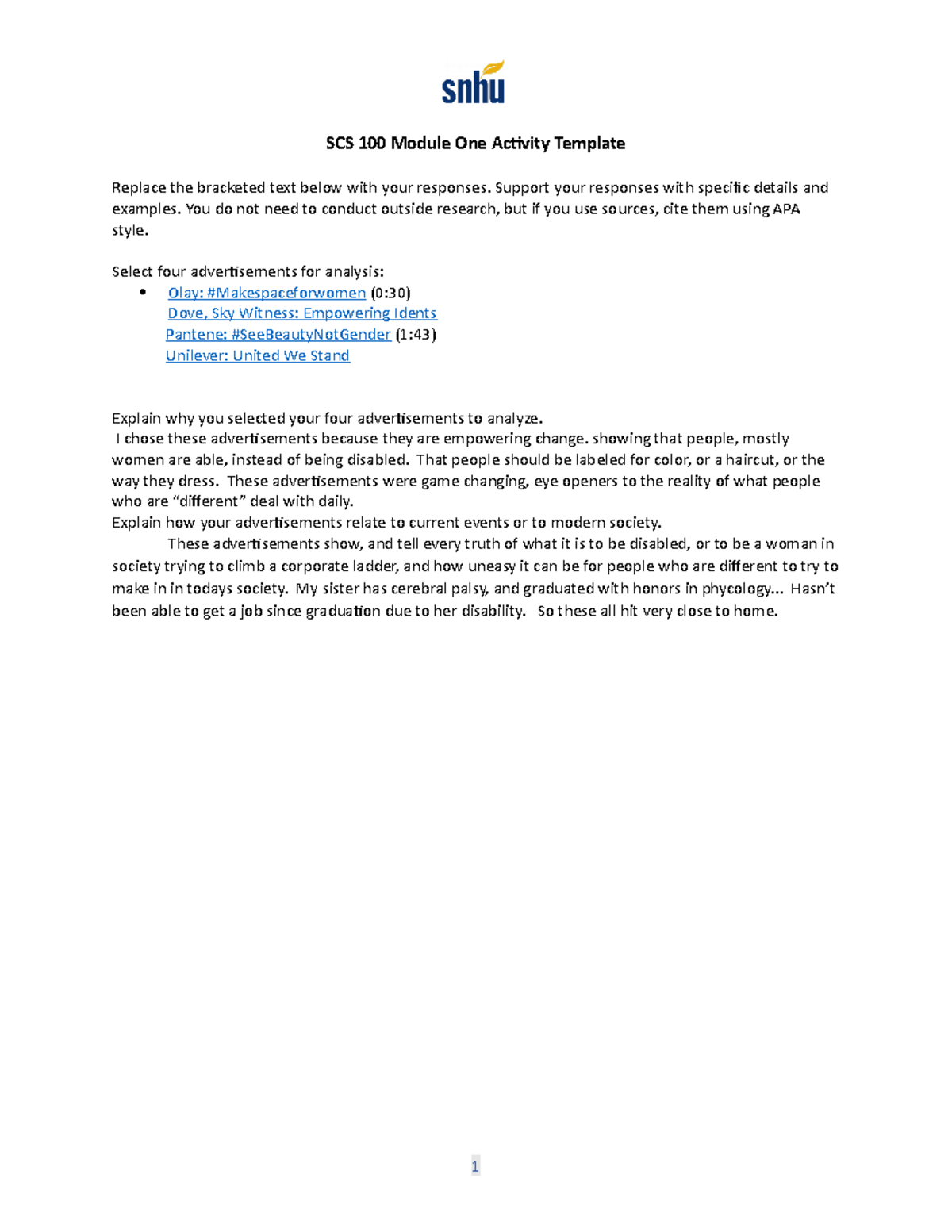 SCS 100 Module One Activity Template - SCS 100 Module One Activity ...