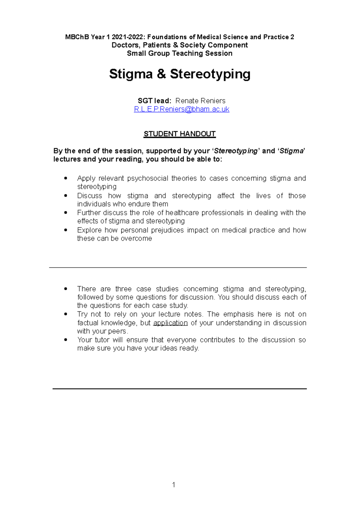 Stigma SGT Notes for Students 2022 - MBChB Year 1 2021-2022 ...