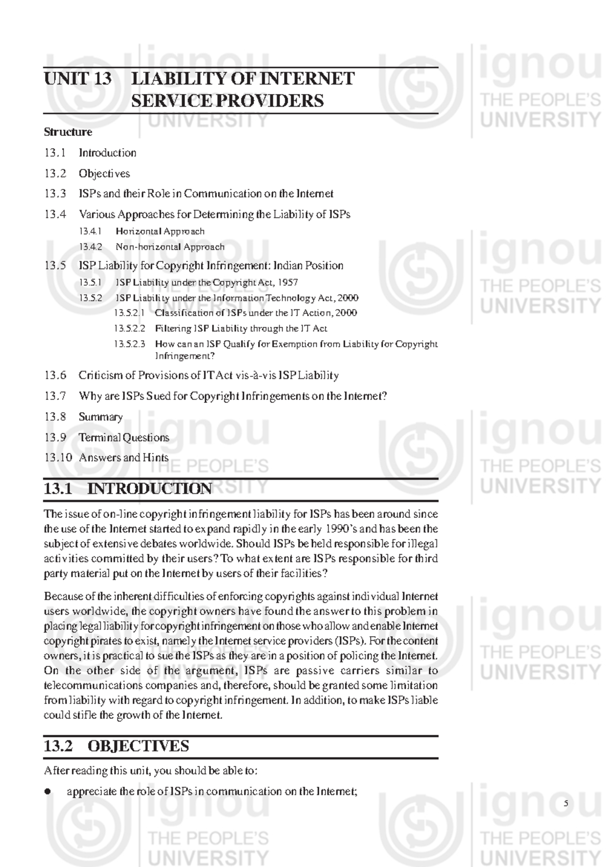 Unit-13 - Next - 5 UNIT 13 LIABILITY OF INTERNET SERVICE PROVIDERS Structure 13 Introduction 13 ...
