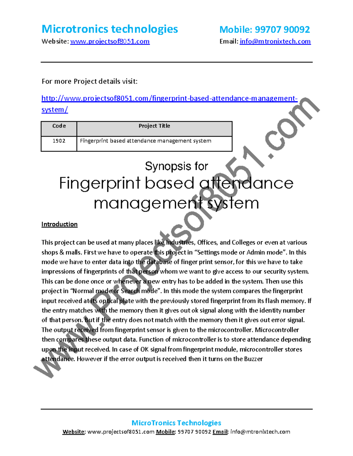 1902 fingerprint based attendance management system - Microtronics ...