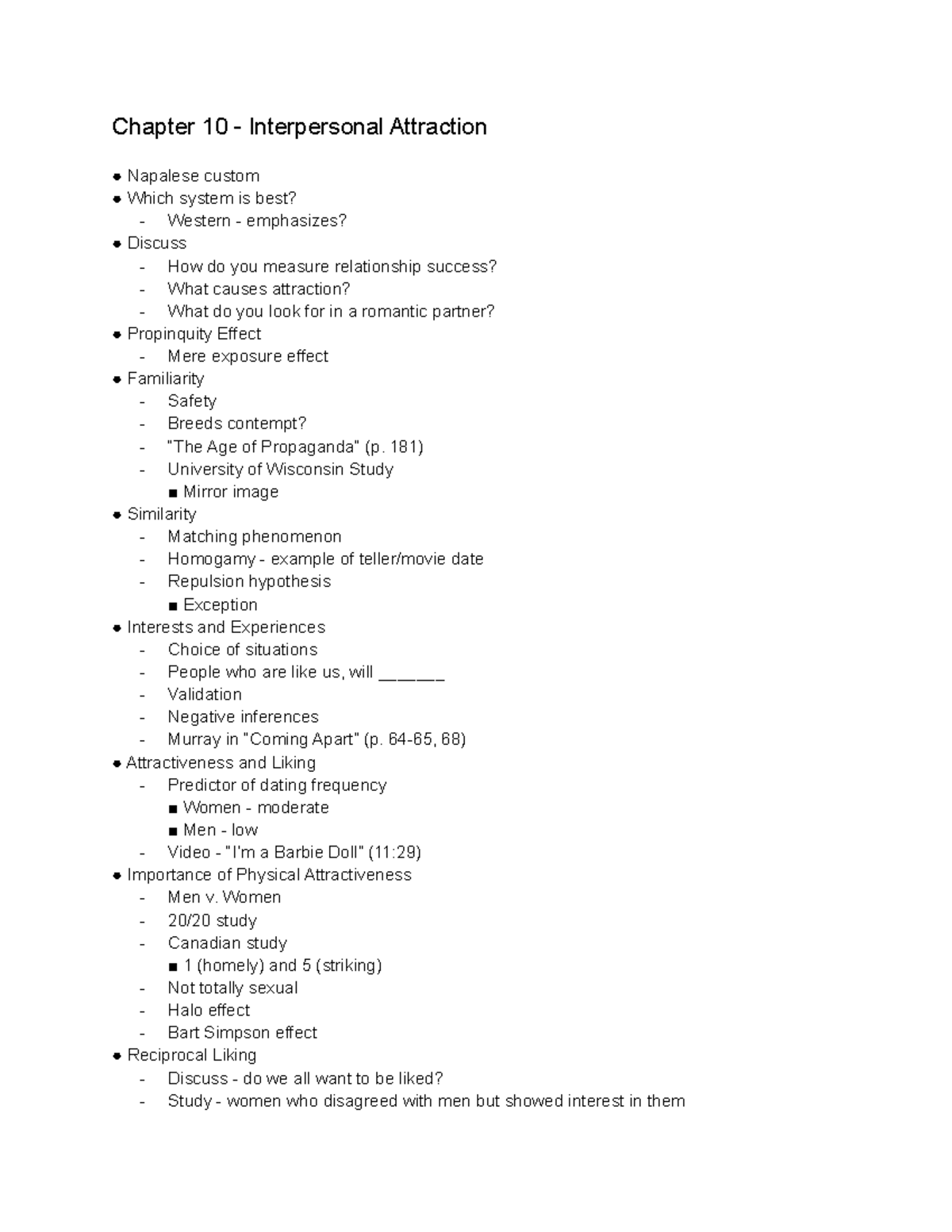 Chapter 10 - Interpersonal Attraction - Chapter 10 - Interpersonal ...