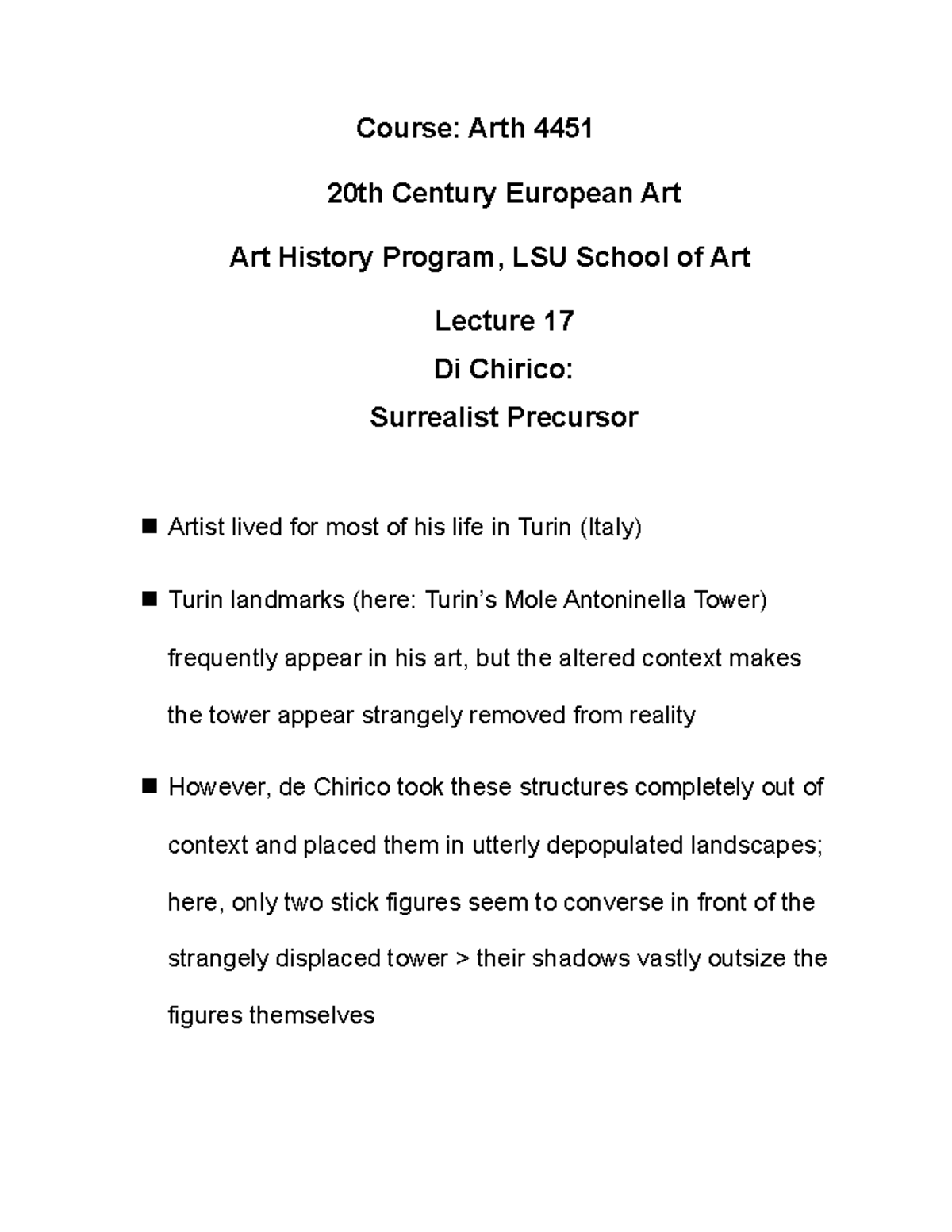 Di Chirico - Lecture Notes of 20th Century Contemporary Artists ...