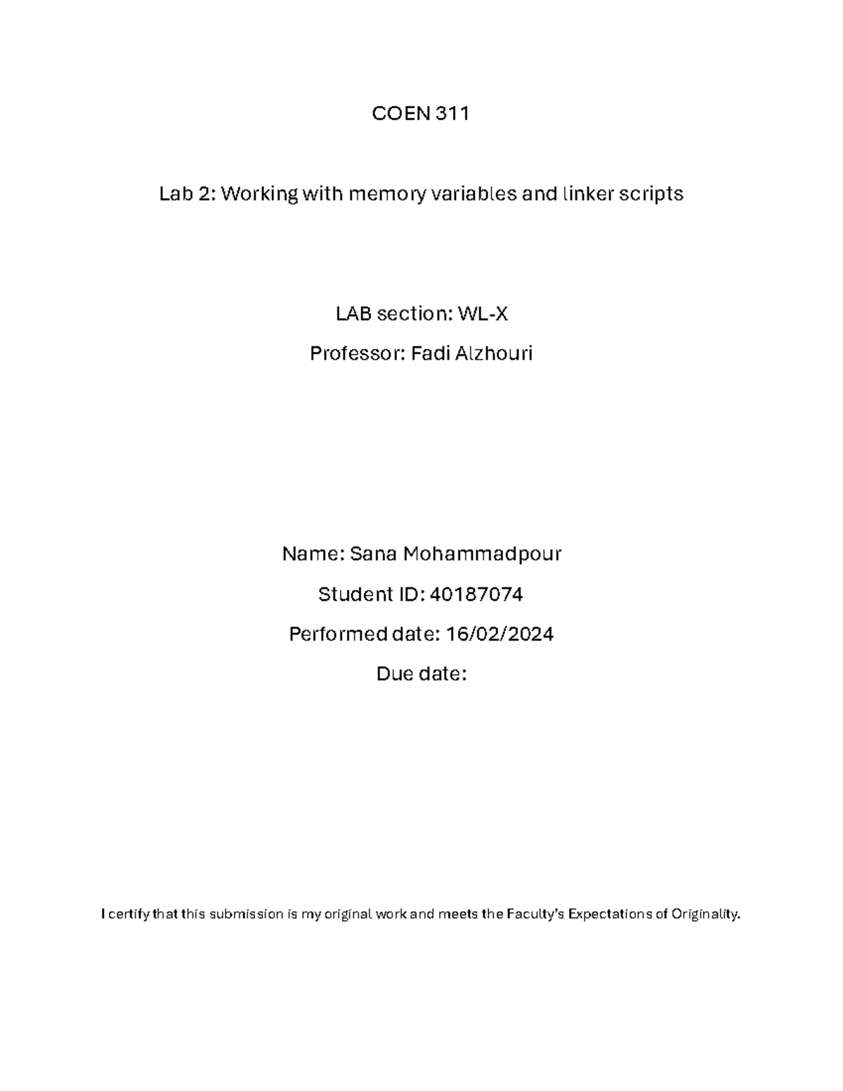 COEN311-LAB2 - lab 2 - COEN 311 Lab 2 : Working with memory variables and linker scripts LAB ...