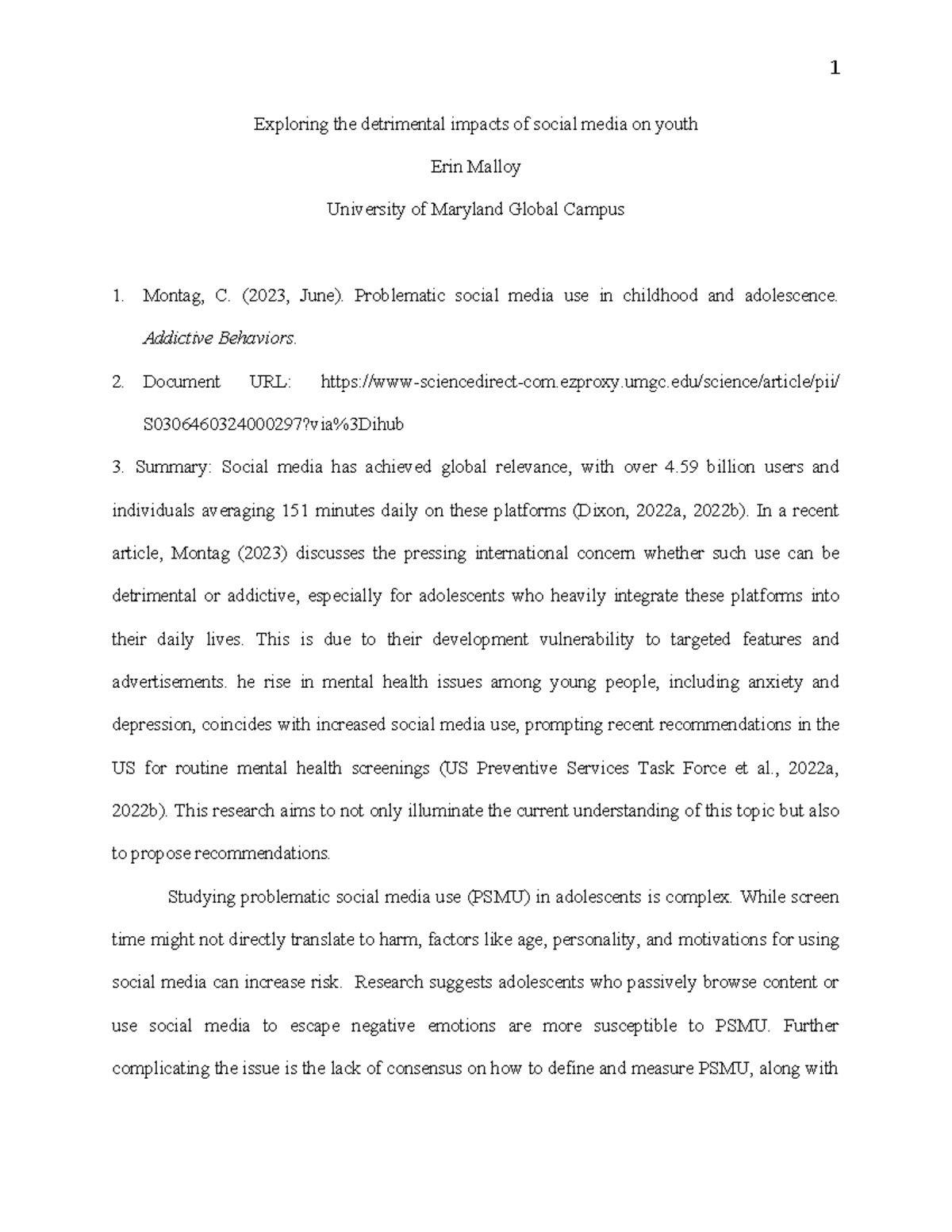 Issue Exploration - 1 Exploring the detrimental impacts of social media ...