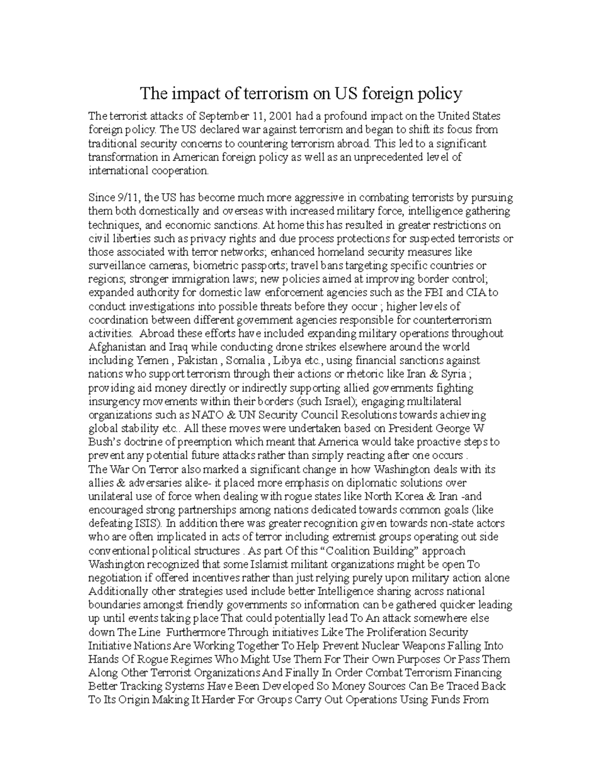 The impact of terrorism on US foreign policy - The US declared war ...