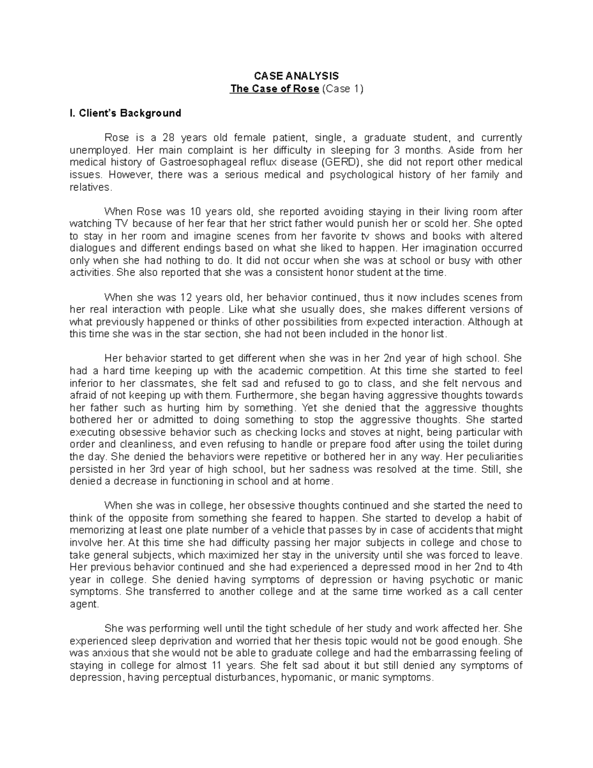 Case Analysis on Obsessive Compulsive Disorder (OCD) - CASE ANALYSIS ...