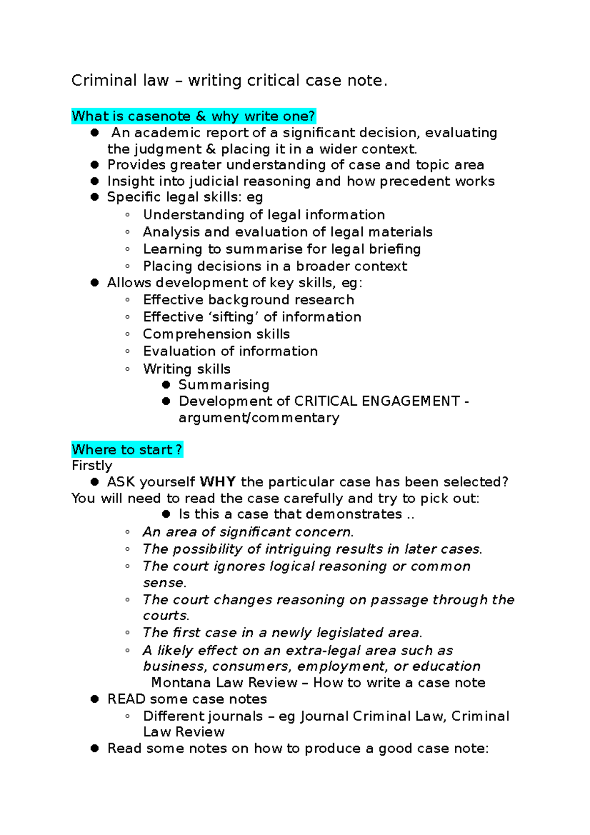Criminal law, Effective case note - Criminal law – writing critical ...