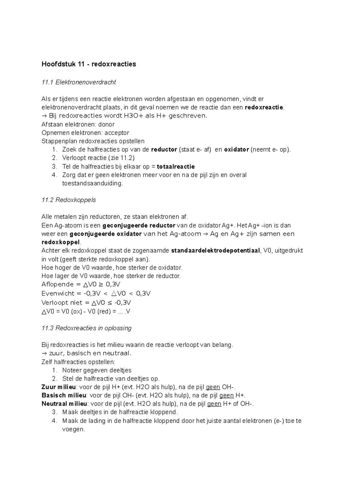 Samenvatting Scheikunde Overall - hoofdstuk 11 - redoxreacties ...